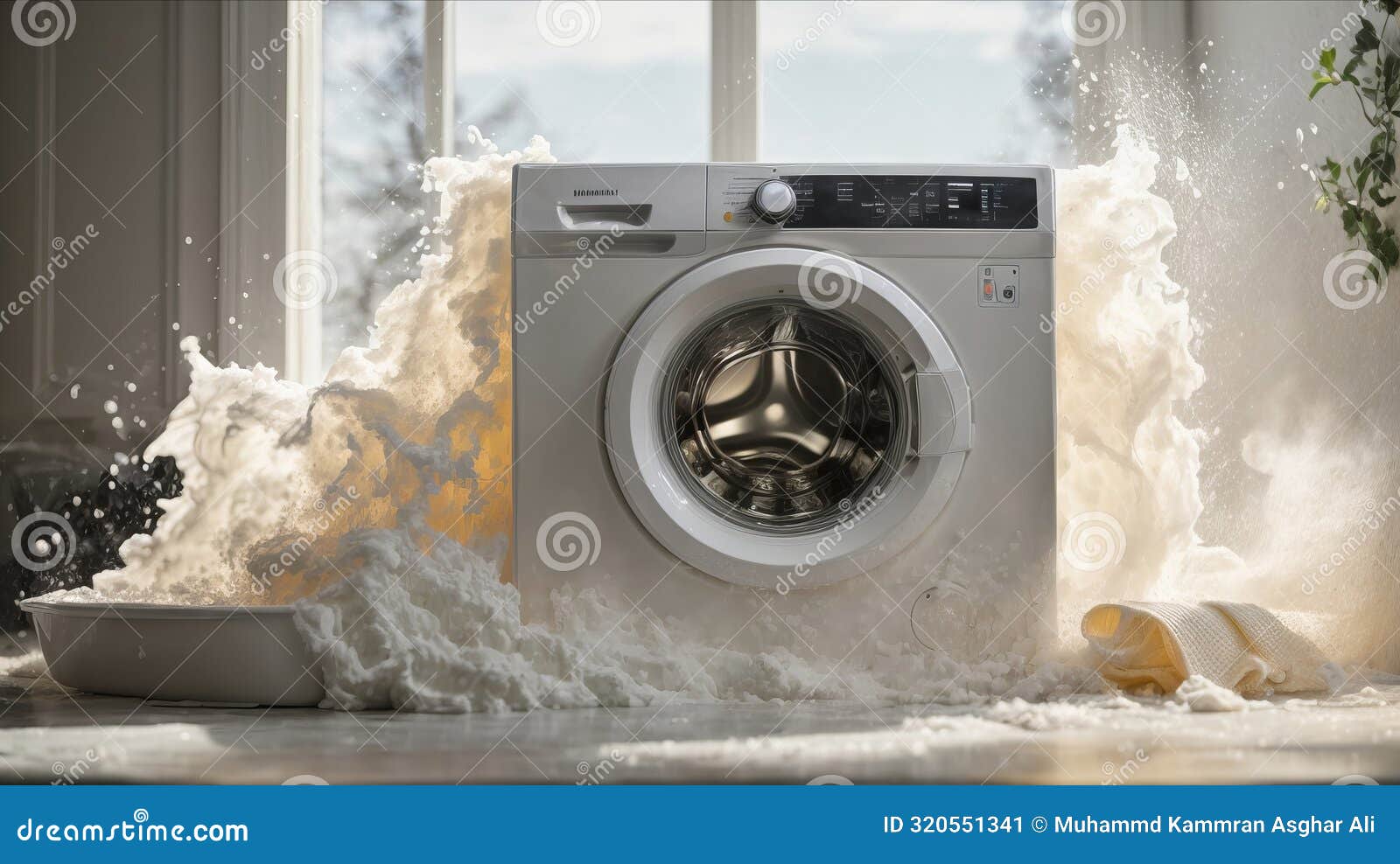Washing Machine with Soap Foam on a White. Stock Illustration ...