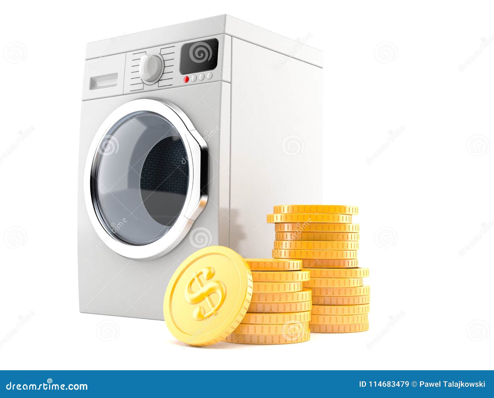 Washing Machine with Stack of Coins Stock Illustration - Illustration ...