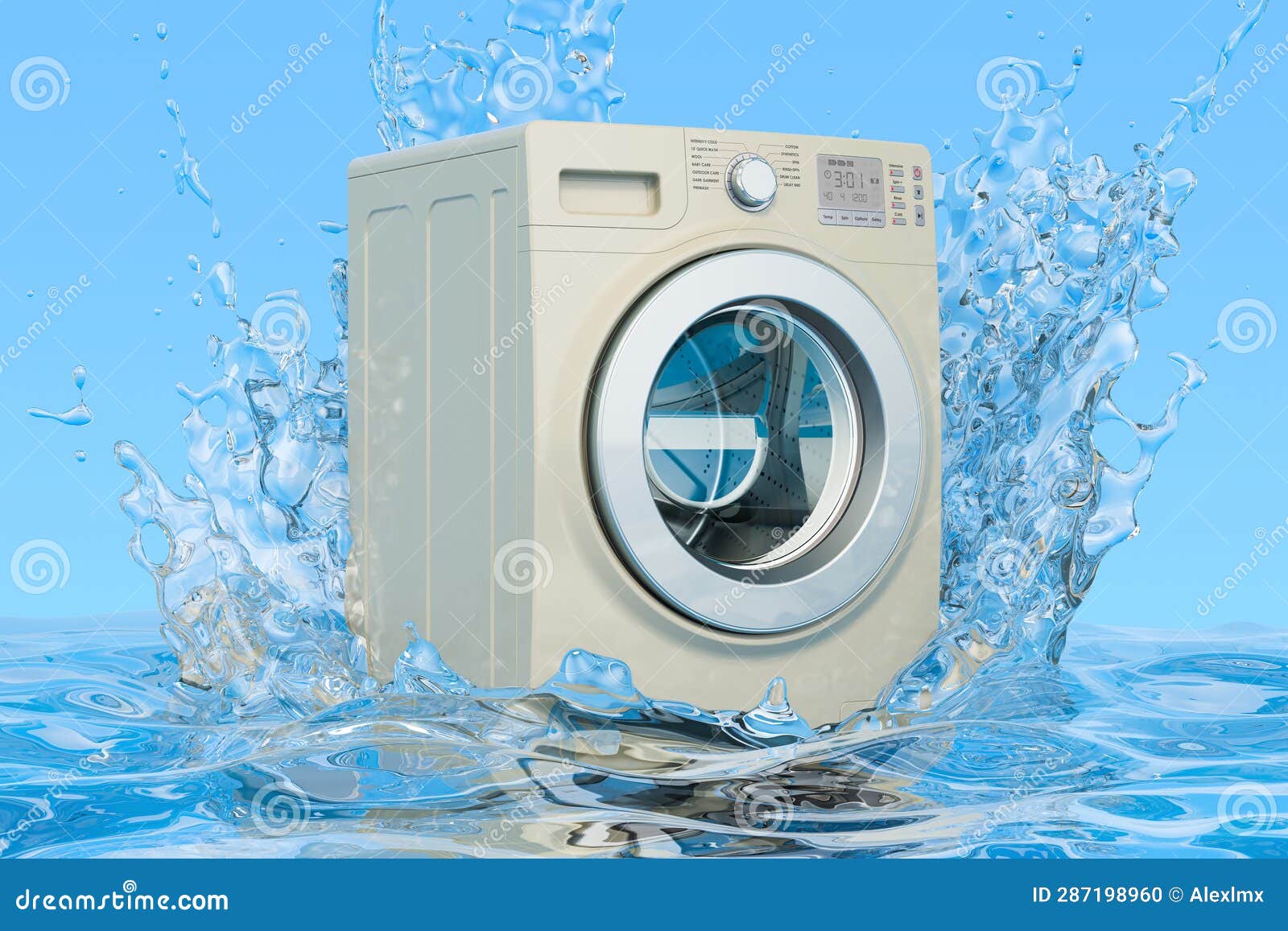 Washing Machine with Water Splashes, 3D Rendering Stock Illustration ...