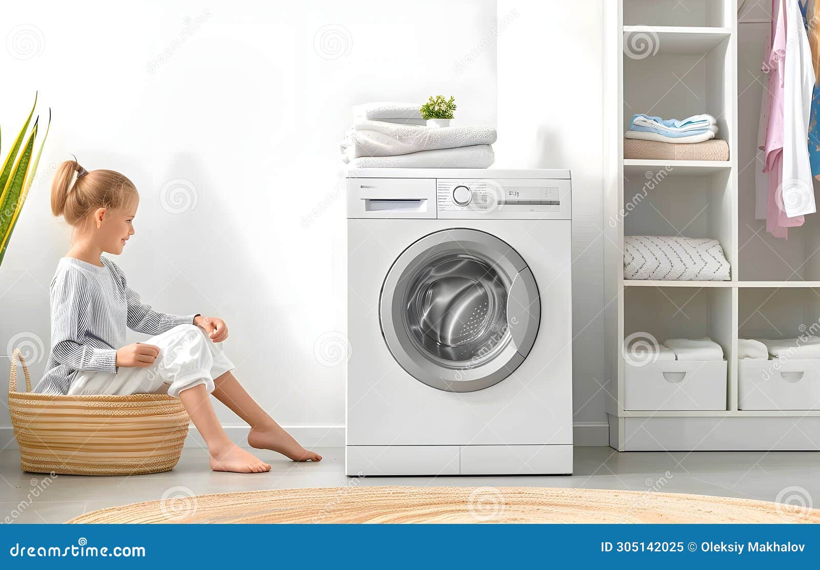 Washing Machines in Laundry Room Interior with Wardrobe and Accessories ...
