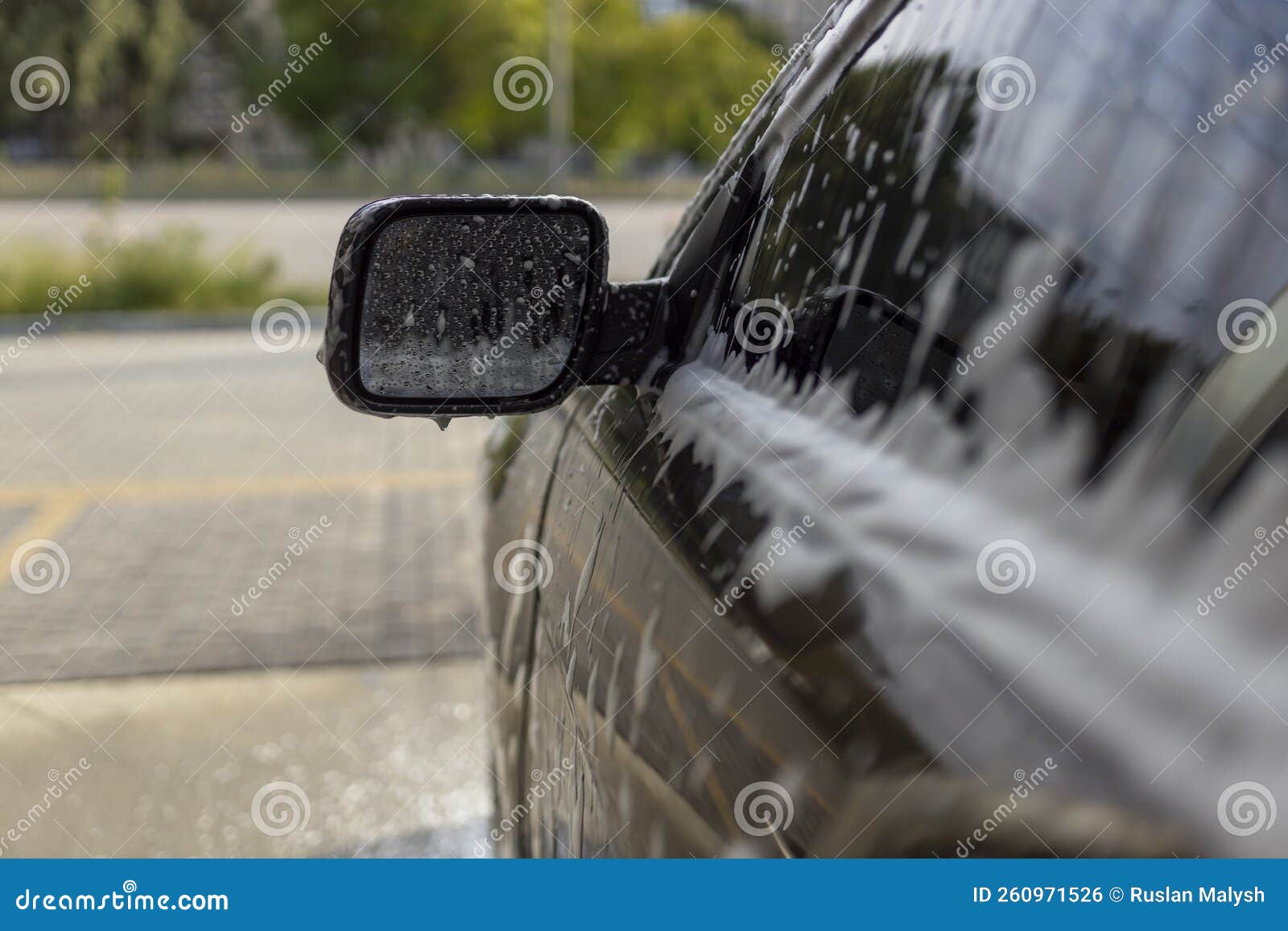 Washing Mirrors in a Car with Active Foam. Car Wash. Stock Photo ...
