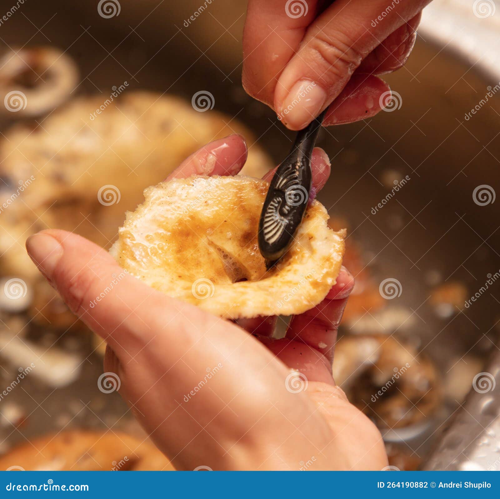 Washing Mushrooms with a Toothbrush Stock Photo - Image of lump, female ...
