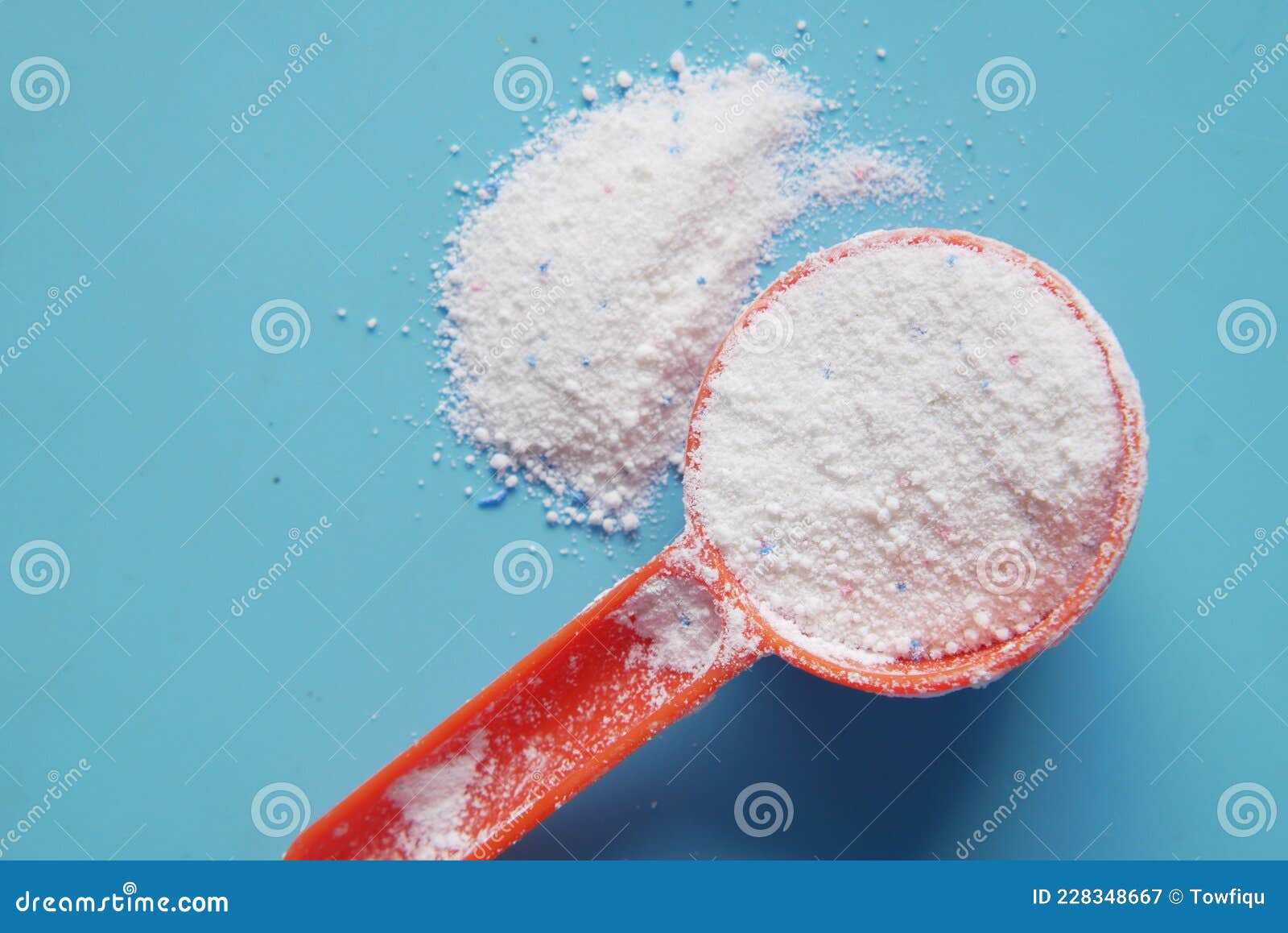 Washing Powder in Plastic Spoon on Blue Background Stock Image - Image ...