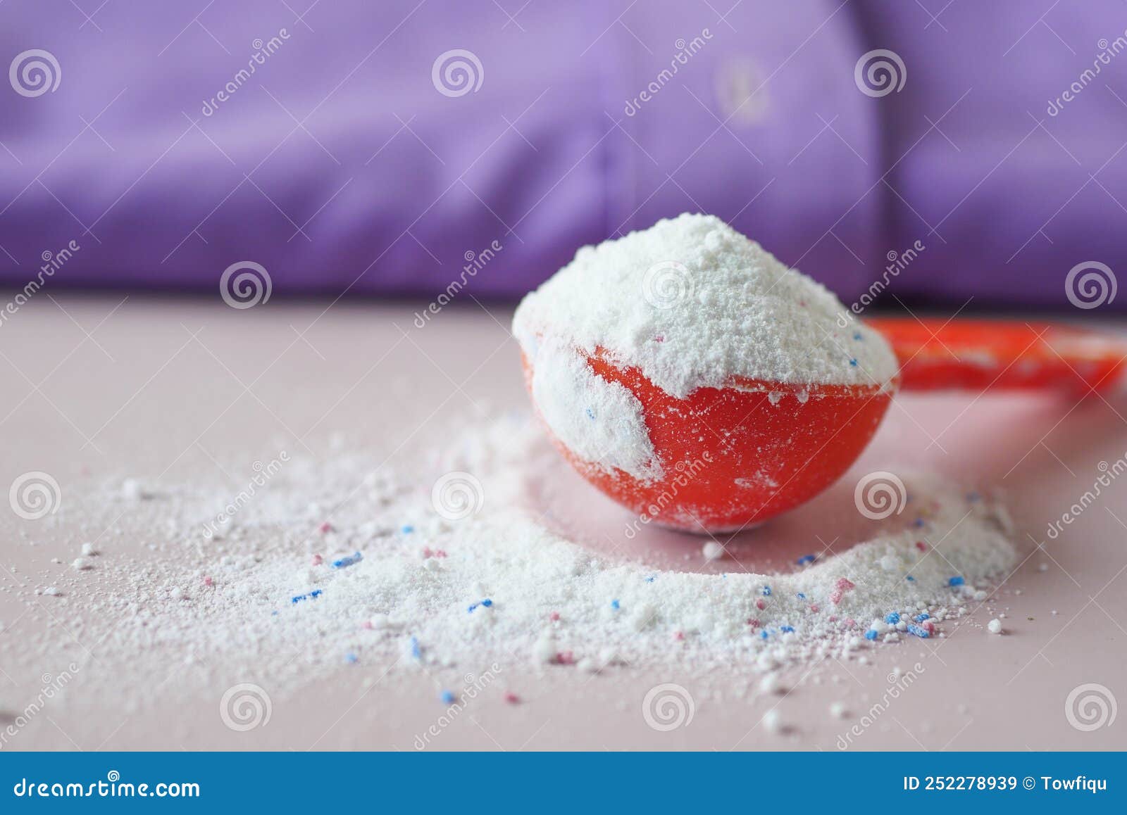 Washing Powder in Plastic Spoon on Blue Background Stock Image - Image ...