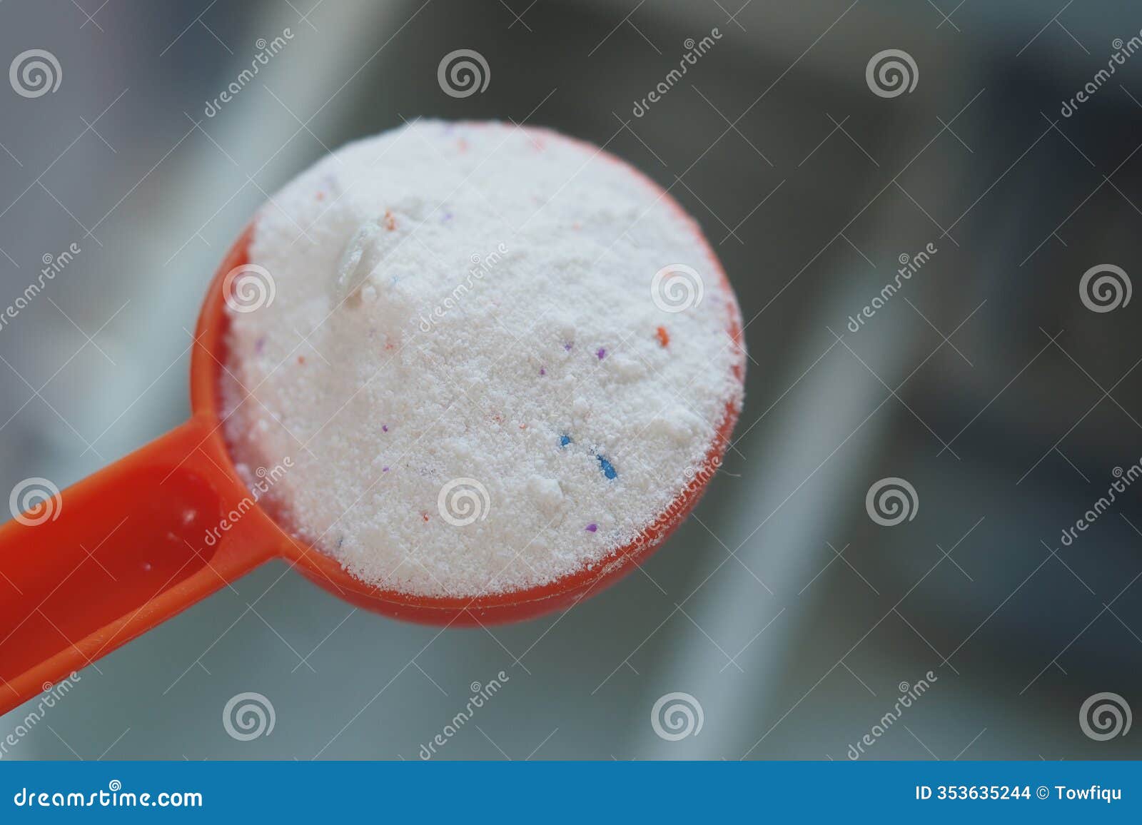 Washing Powder in Plastic Spoon on Blue Background Stock Photo - Image ...