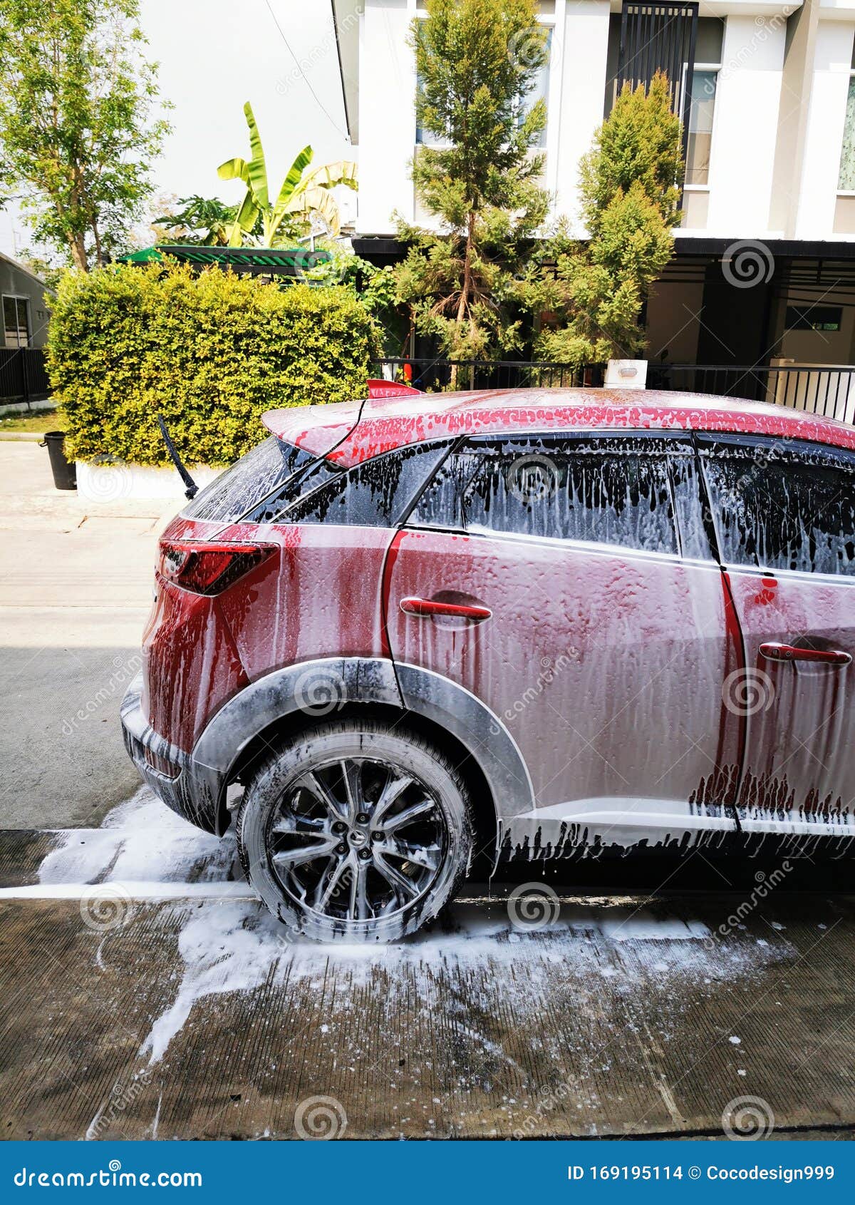 Washing Red Car with Active Foam Stock Photo - Image of clear, labor ...