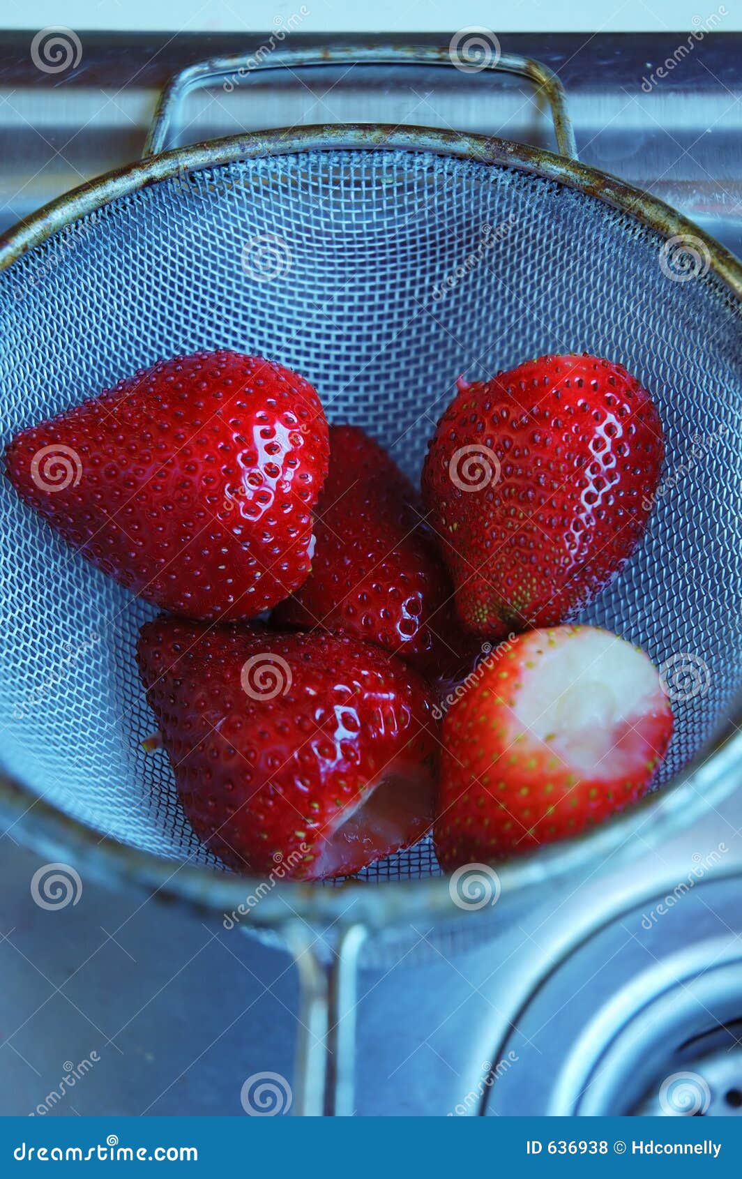 Washing strawberries stock photo. Image of strainer, steel - 636938
