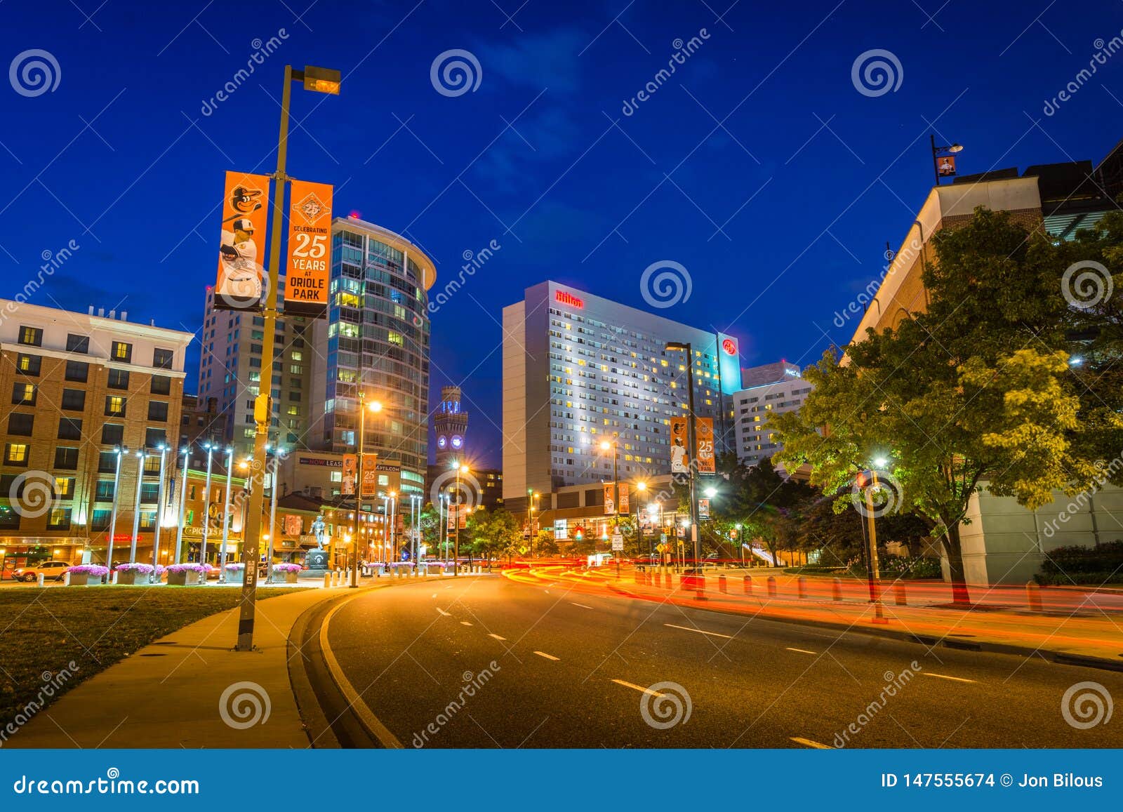 Washington Boulevard at Night, in Downtown Baltimore, Maryland ...