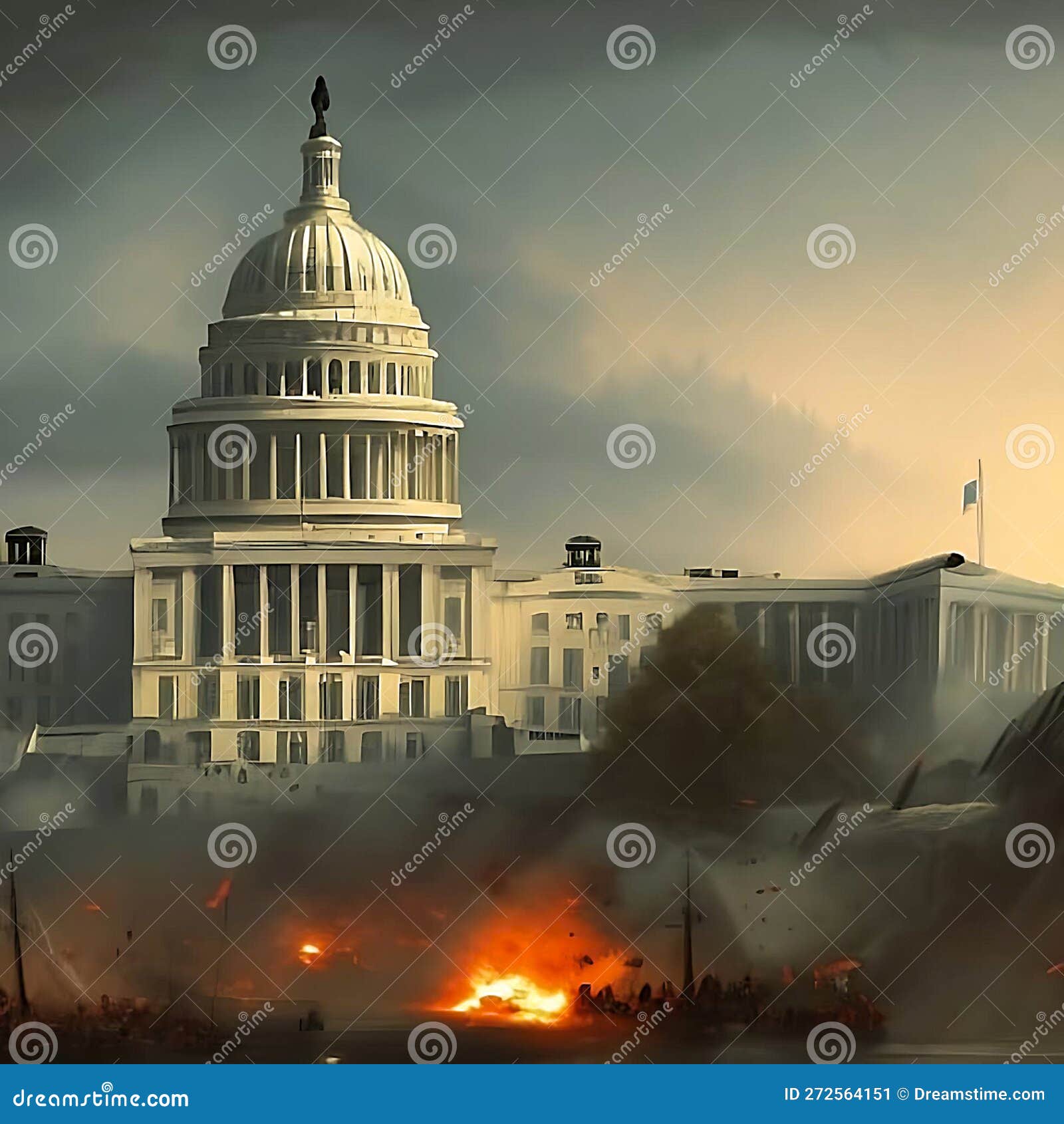 Washington Capitol Hill on Fire. Stock Image - Image of capital ...