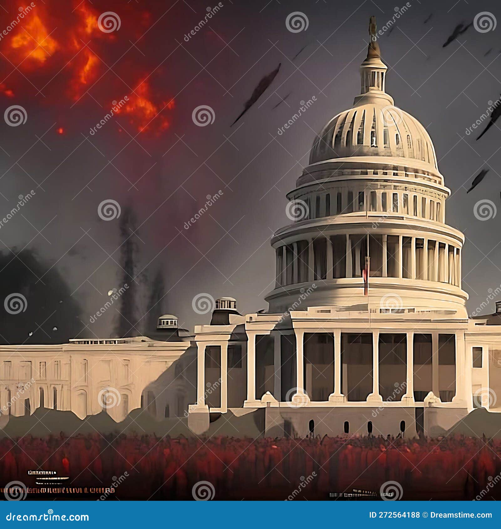 Washington Capitol Hill on Fire. Stock Illustration - Illustration of ...