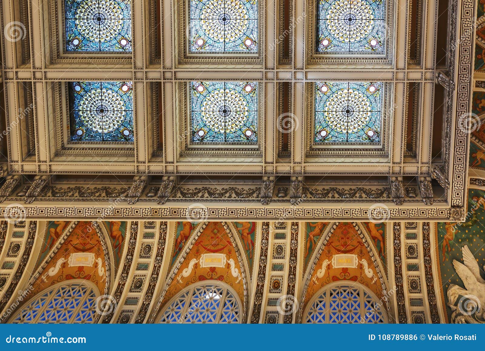 Decorated Ceiling Inside the Great Hall of the Library of Congress in ...