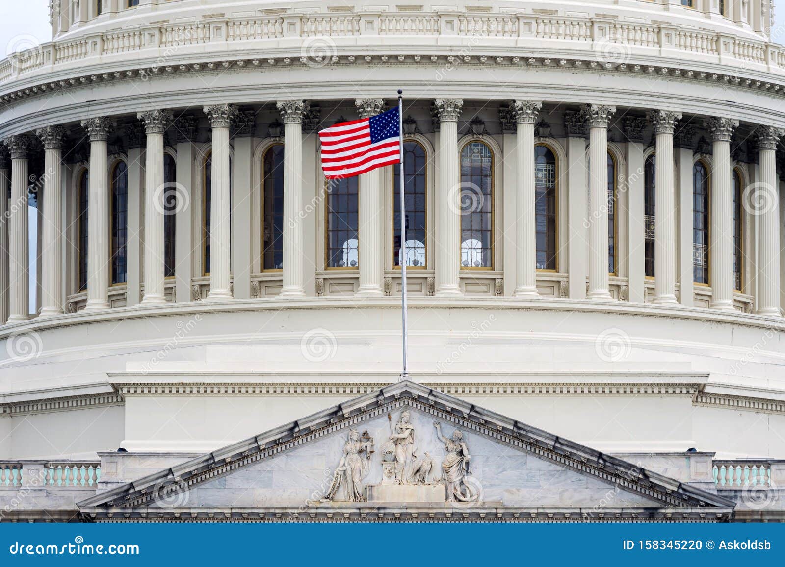 Washington DC Capitol Detail with American Flag - Image Stock Photo ...