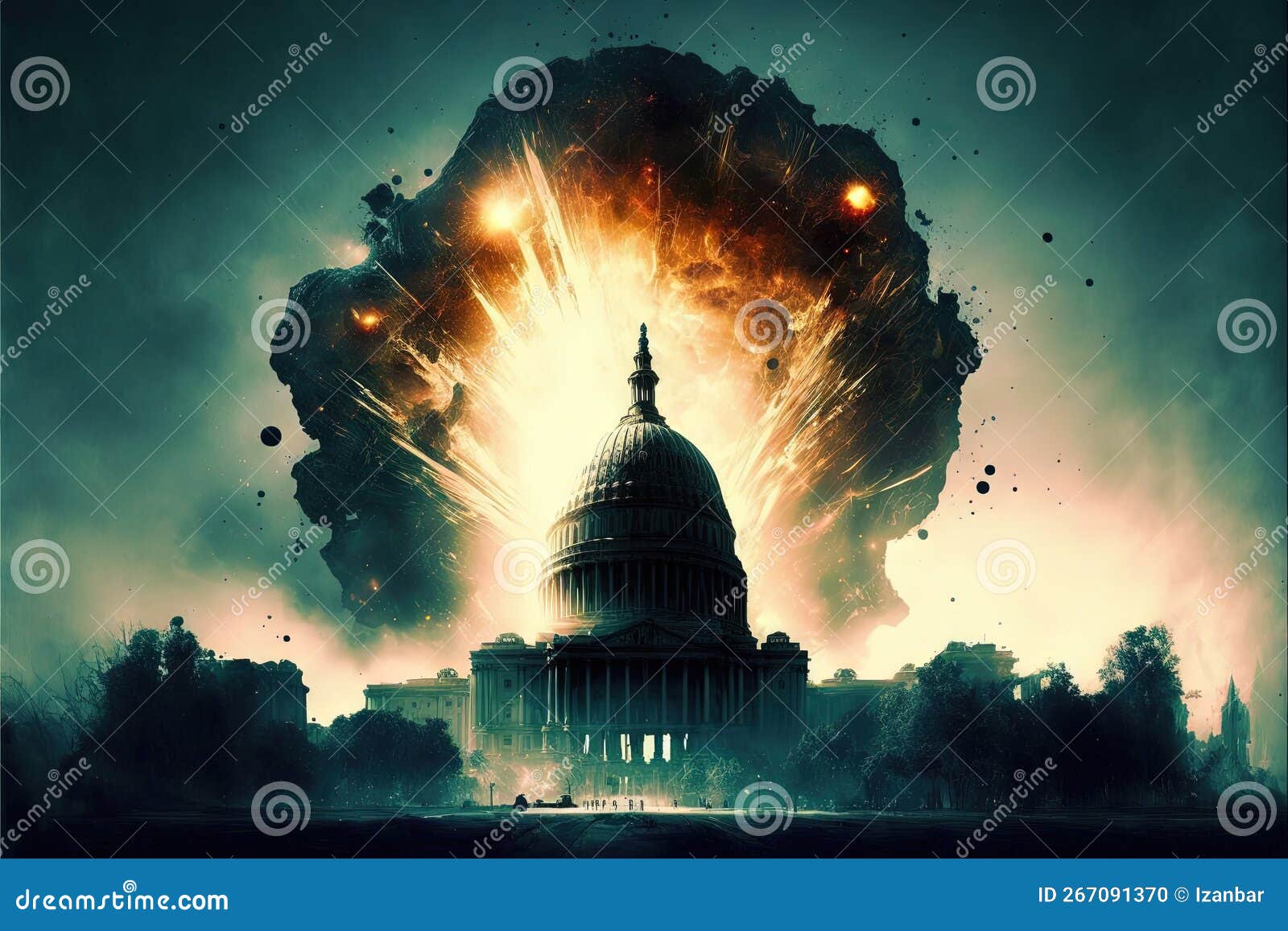 Washington Dc Capitol Exploding and Collapsing in Destruction ...
