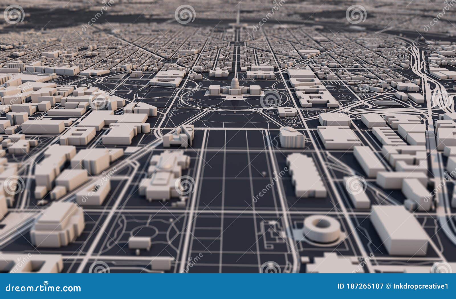 Washington DC City Map 3D Rendering. Aerial Satellite View. Stock ...