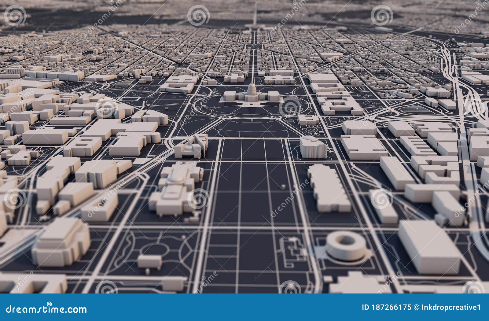 Washington DC City Map 3D Rendering. Aerial Satellite View. Stock ...