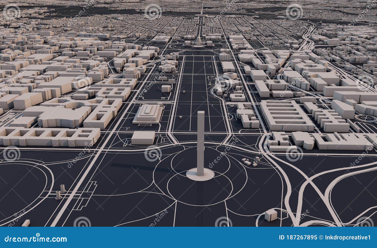 Washington DC City Map 3D Rendering. Aerial Satellite View. Stock ...