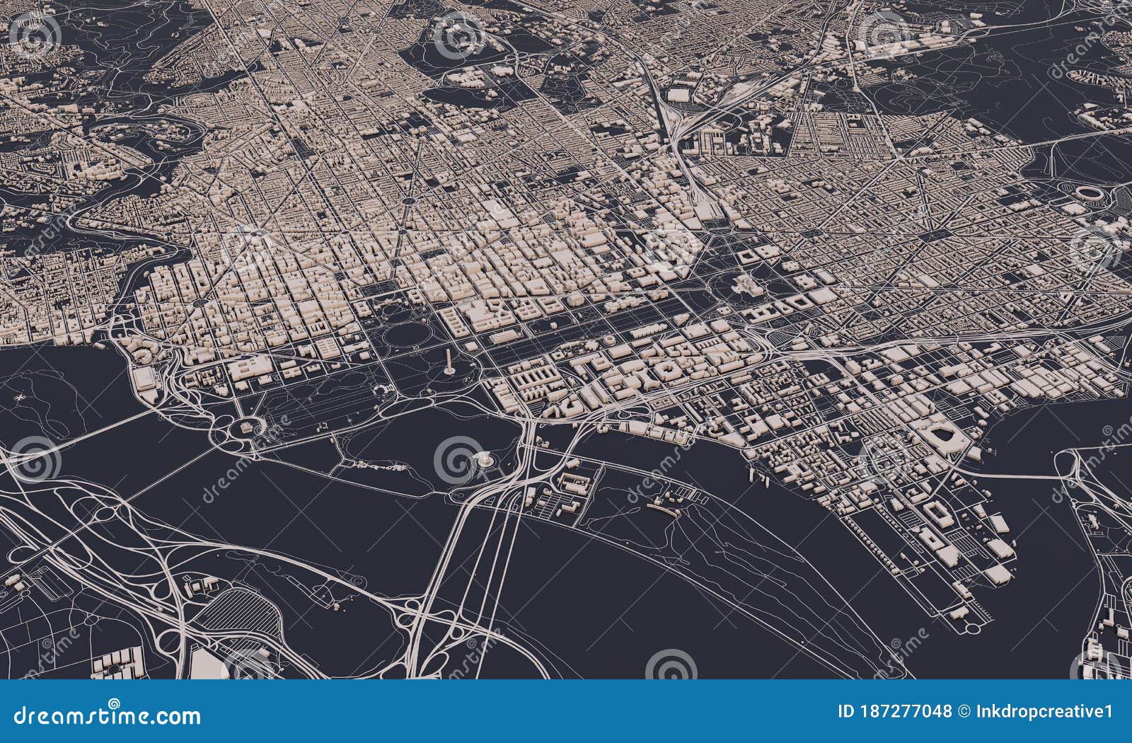 Washington DC City Map 3D Rendering. Aerial Satellite View. Stock ...