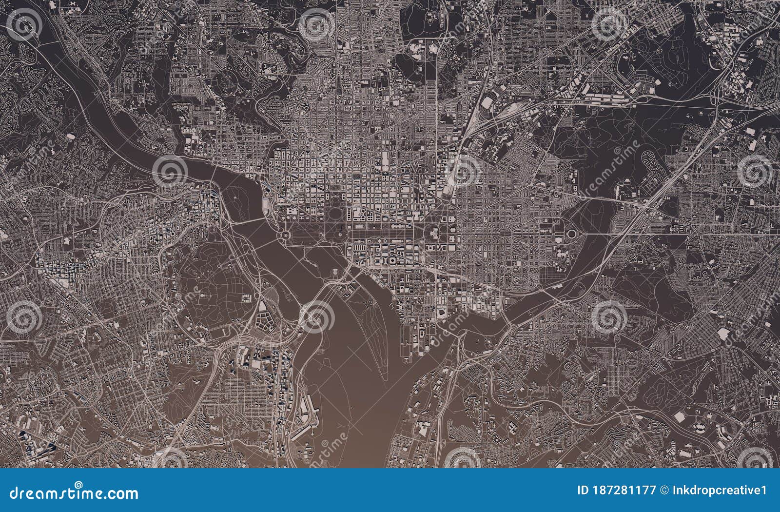 Washington DC City Map 3D Rendering. Aerial Satellite View. Stock ...