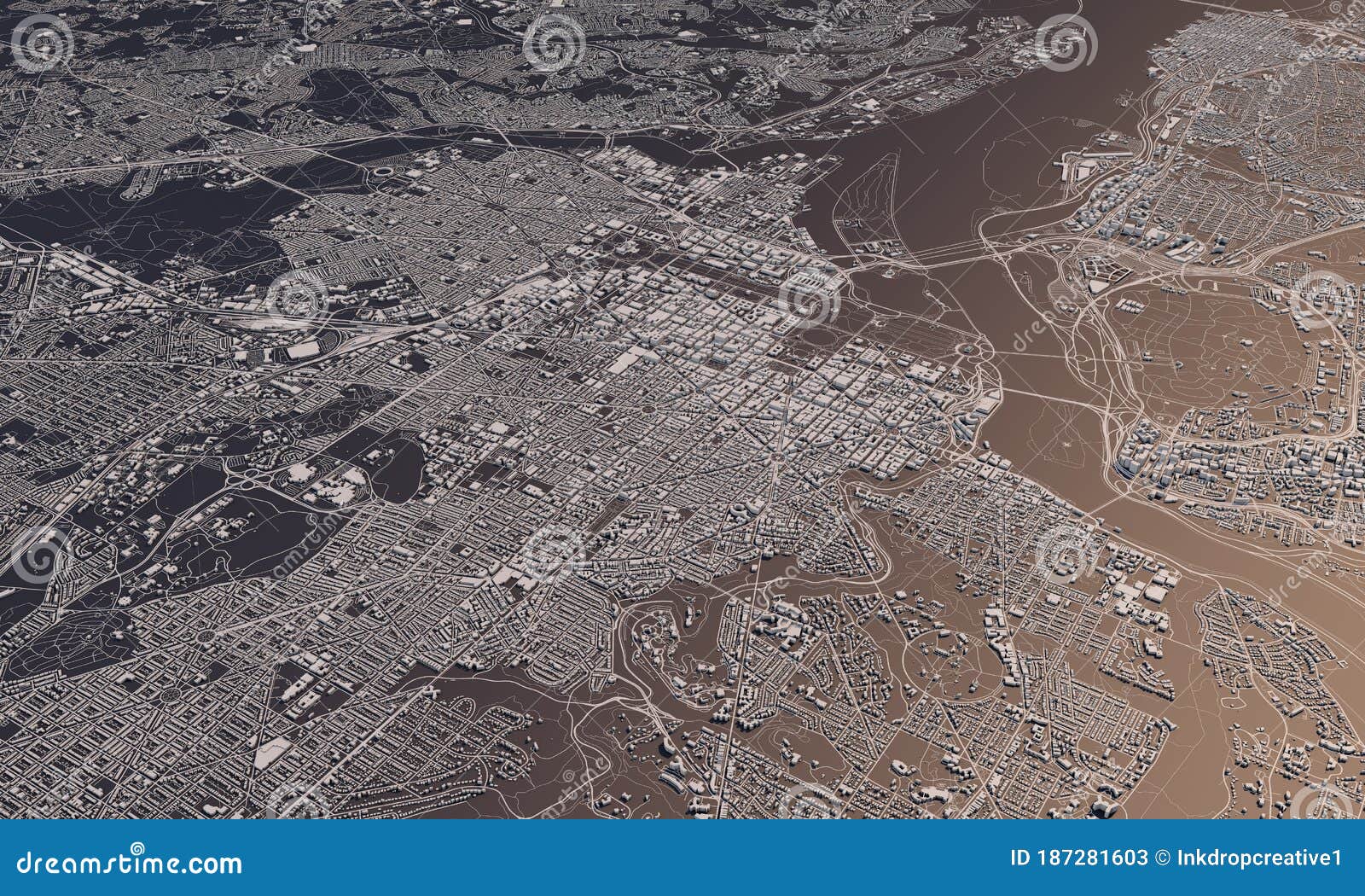Washington DC City Map 3D Rendering. Aerial Satellite View. Stock ...