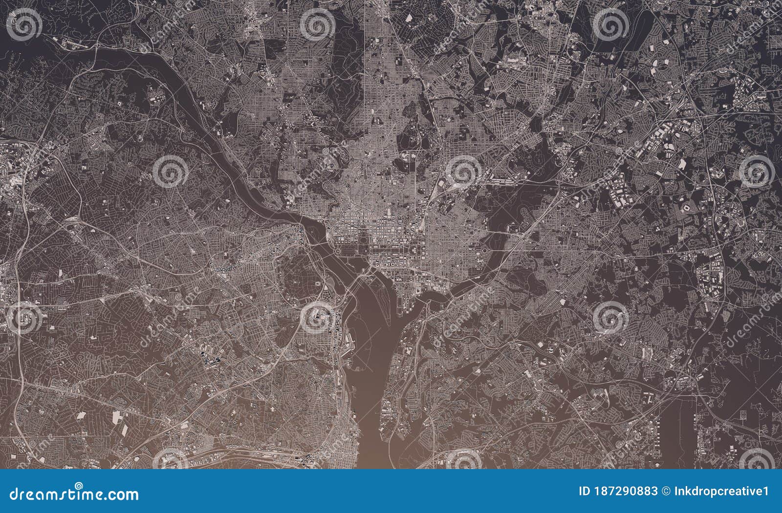 Washington DC City Map 3D Rendering. Aerial Satellite View. Stock ...