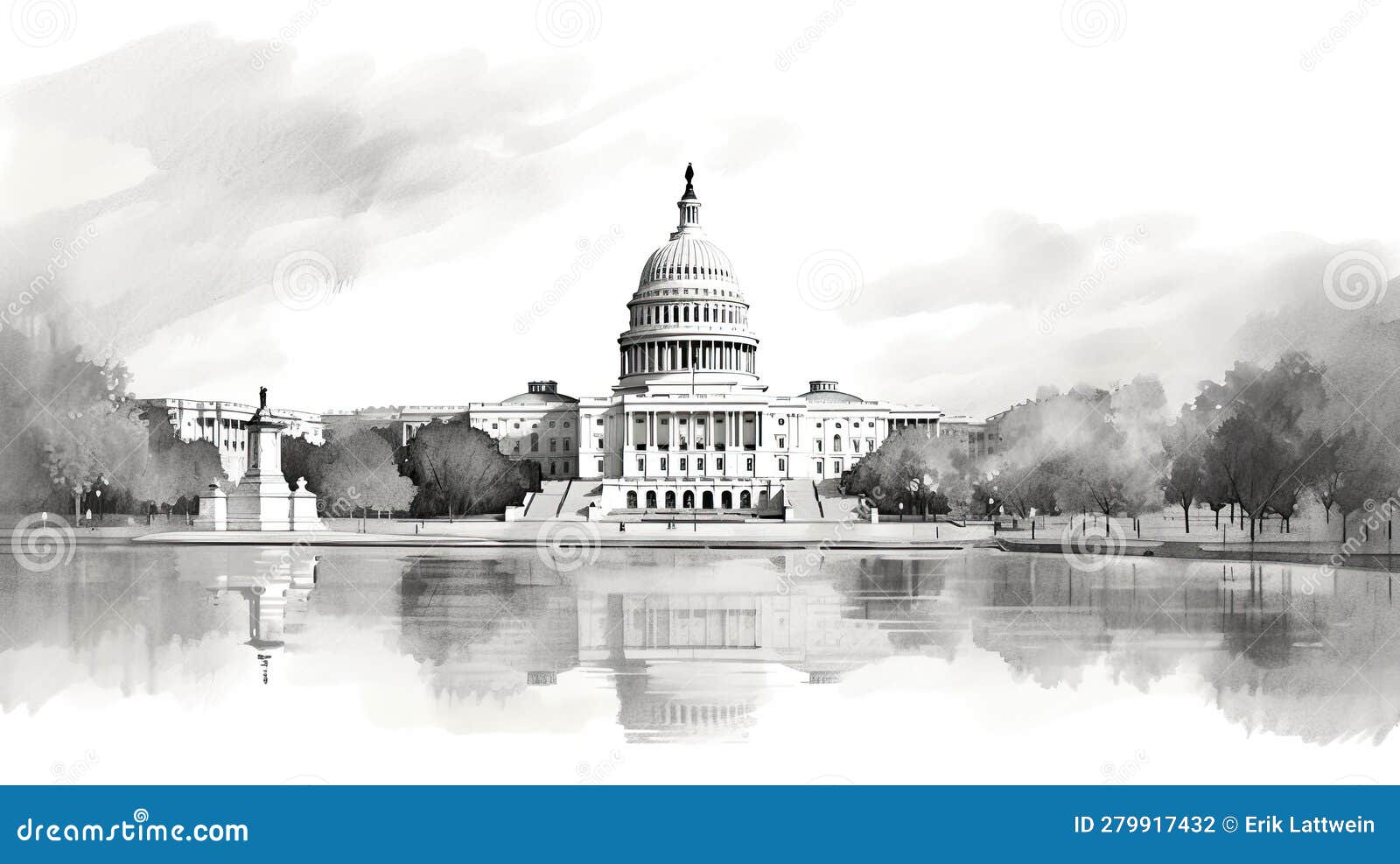 Washington DC Illustration in Black and White Pencil Sketch - Made with ...