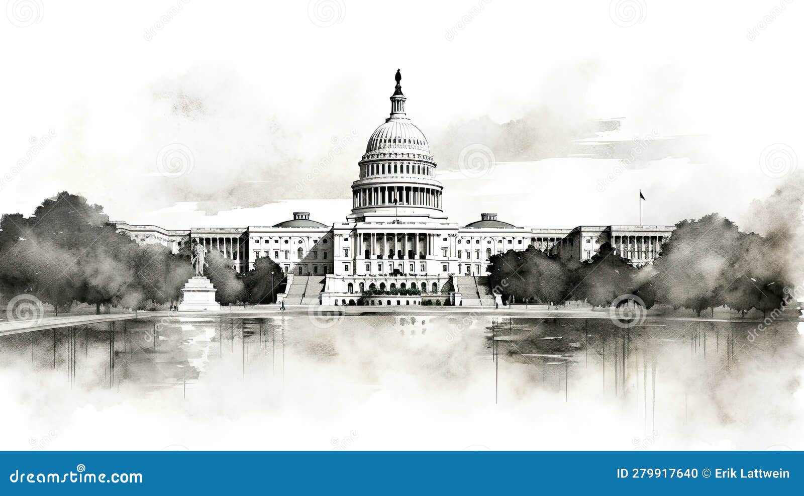 Washington DC Illustration in Black and White Pencil Sketch - Made with ...