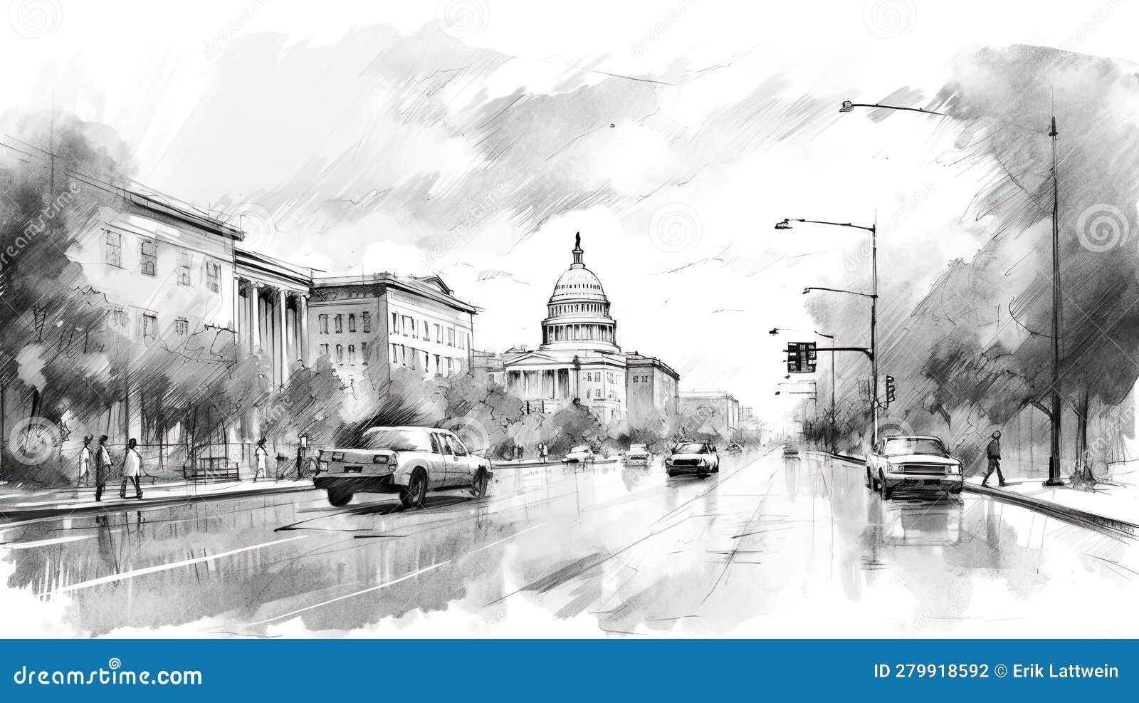 Washington DC Illustration in Black and White Pencil Sketch - Made with ...