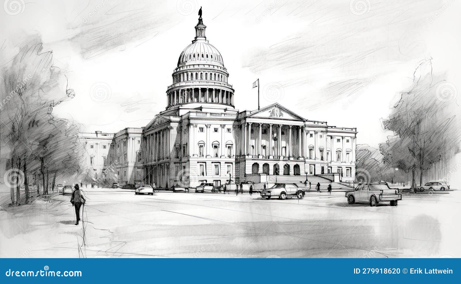 Washington DC Illustration in Black and White Pencil Sketch - Made with ...