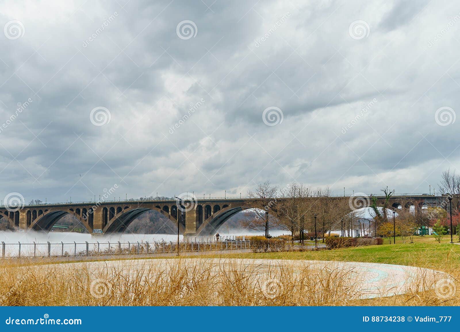 Washington DC, Key Bridge and Reflection Over Potomac River Stock Photo ...