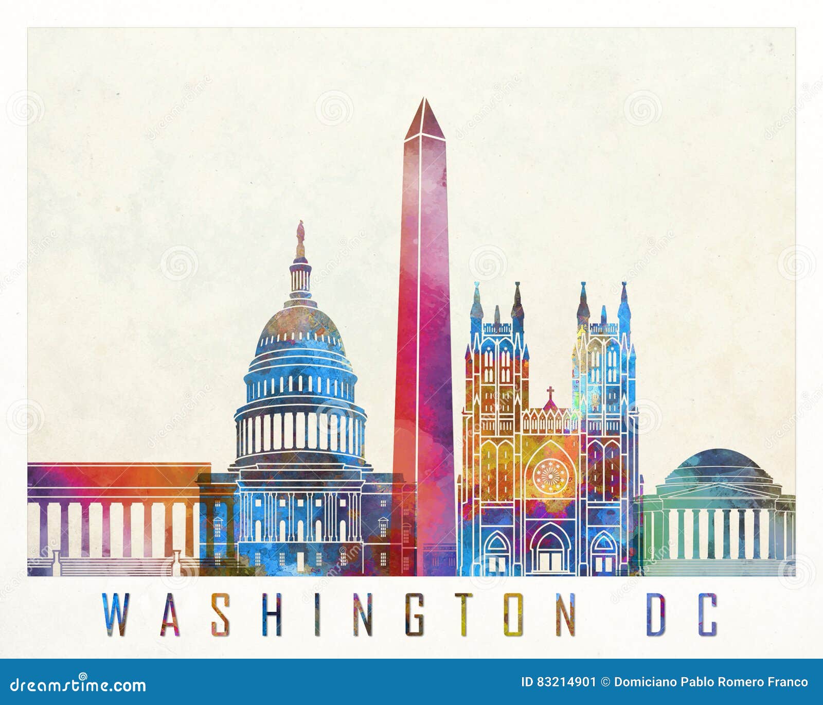 Washington DC-landmarks stock illustrationer. Illustration av färgrikt ...