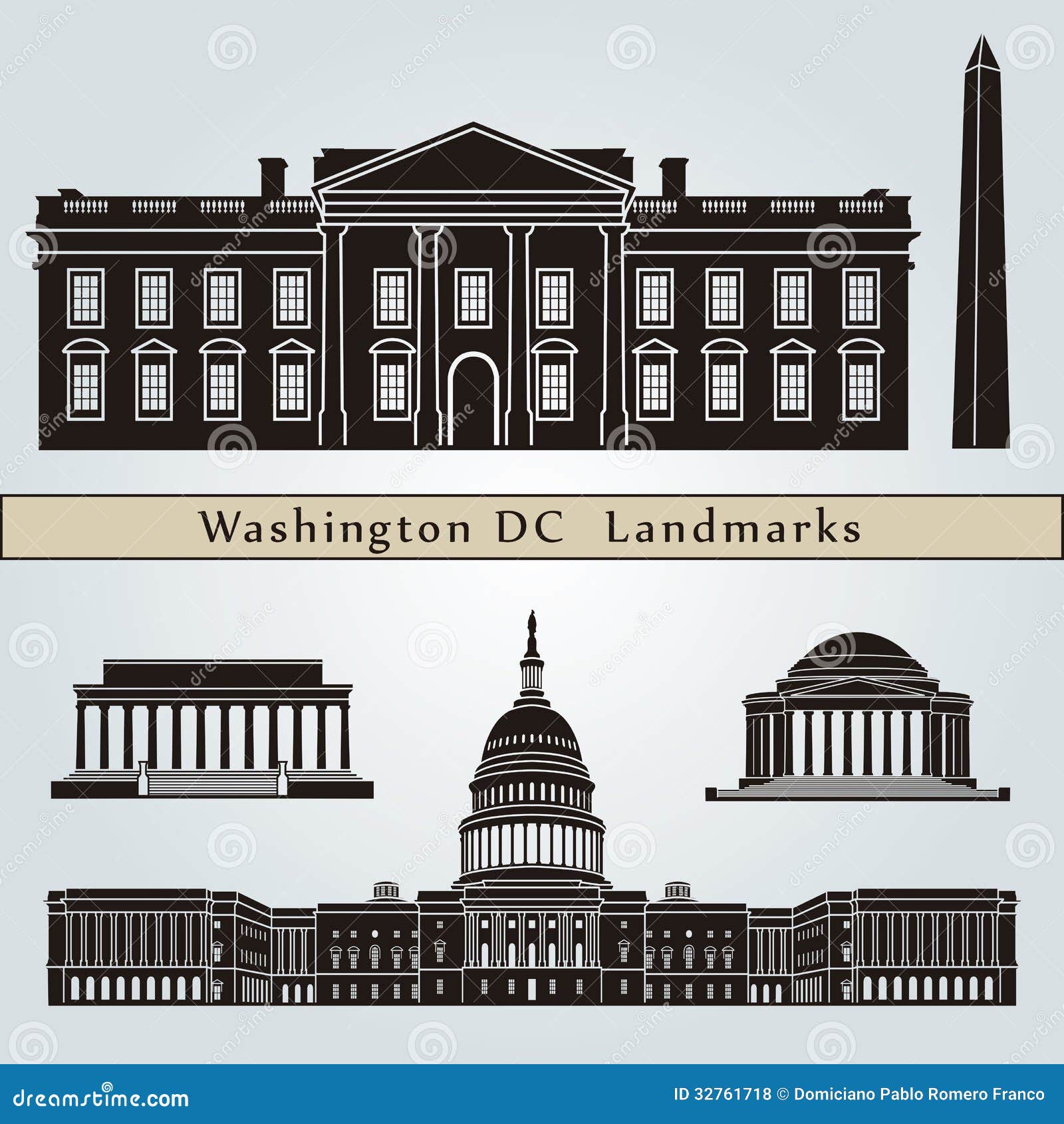Washington DC Landmarks and Monuments Stock Vector - Illustration of ...