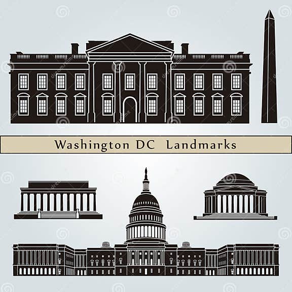 Washington DC Landmarks and Monuments Stock Vector - Illustration of ...