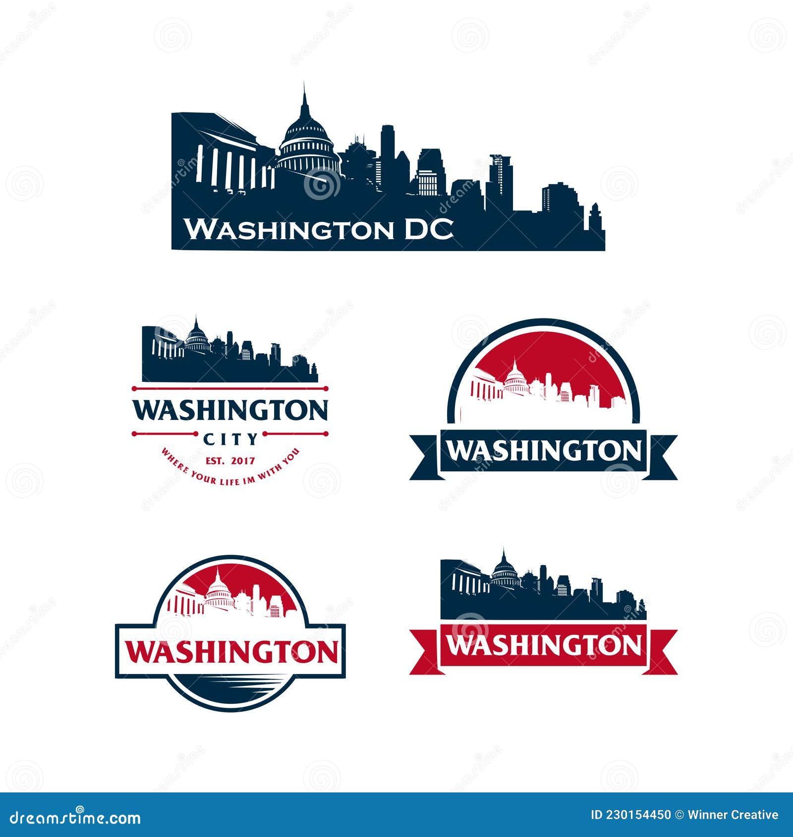 Washington DC Logo Skyline And Landmarks Silhouette Vector ...