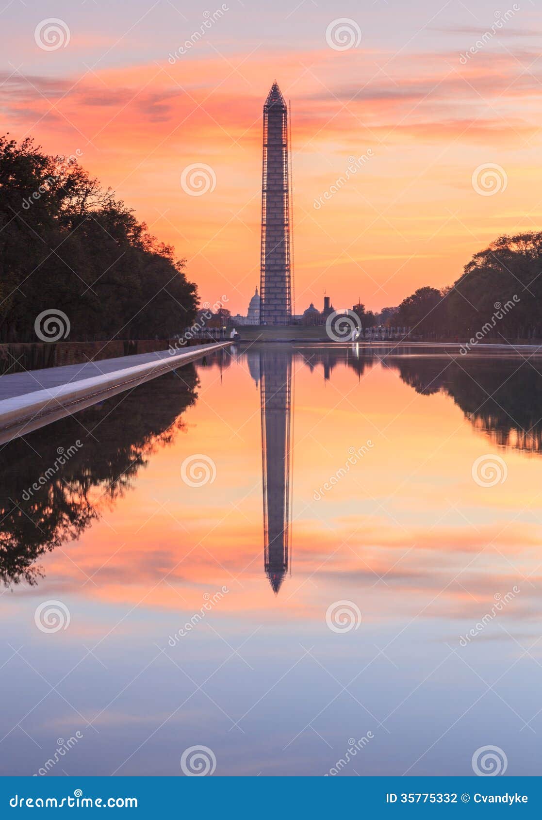 Washington DC Monument and Reflection at Sunrise Stock Photo - Image of ...