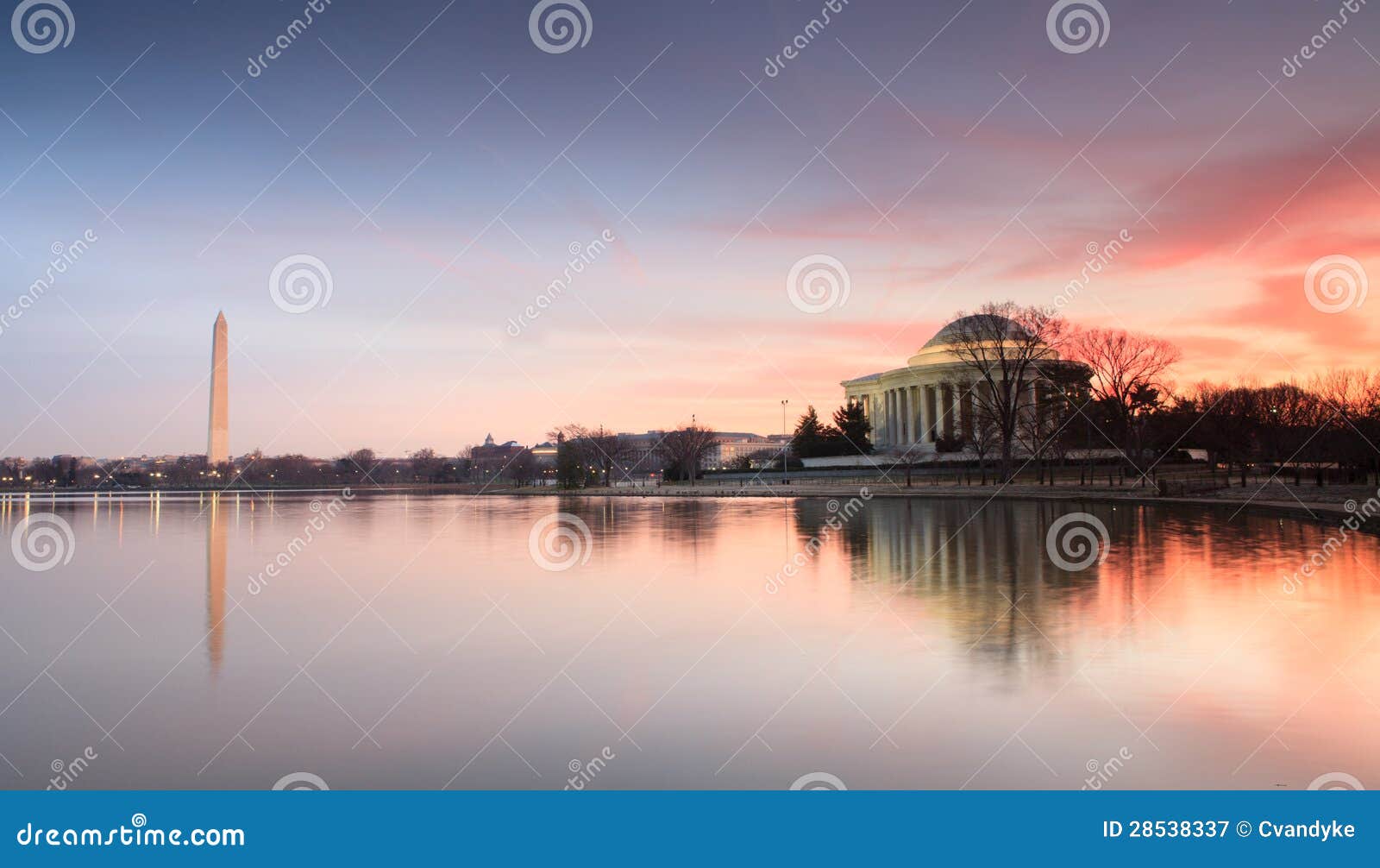 Washington DC Monuments Sunrise Stock Image - Image of tidal, jefferson ...