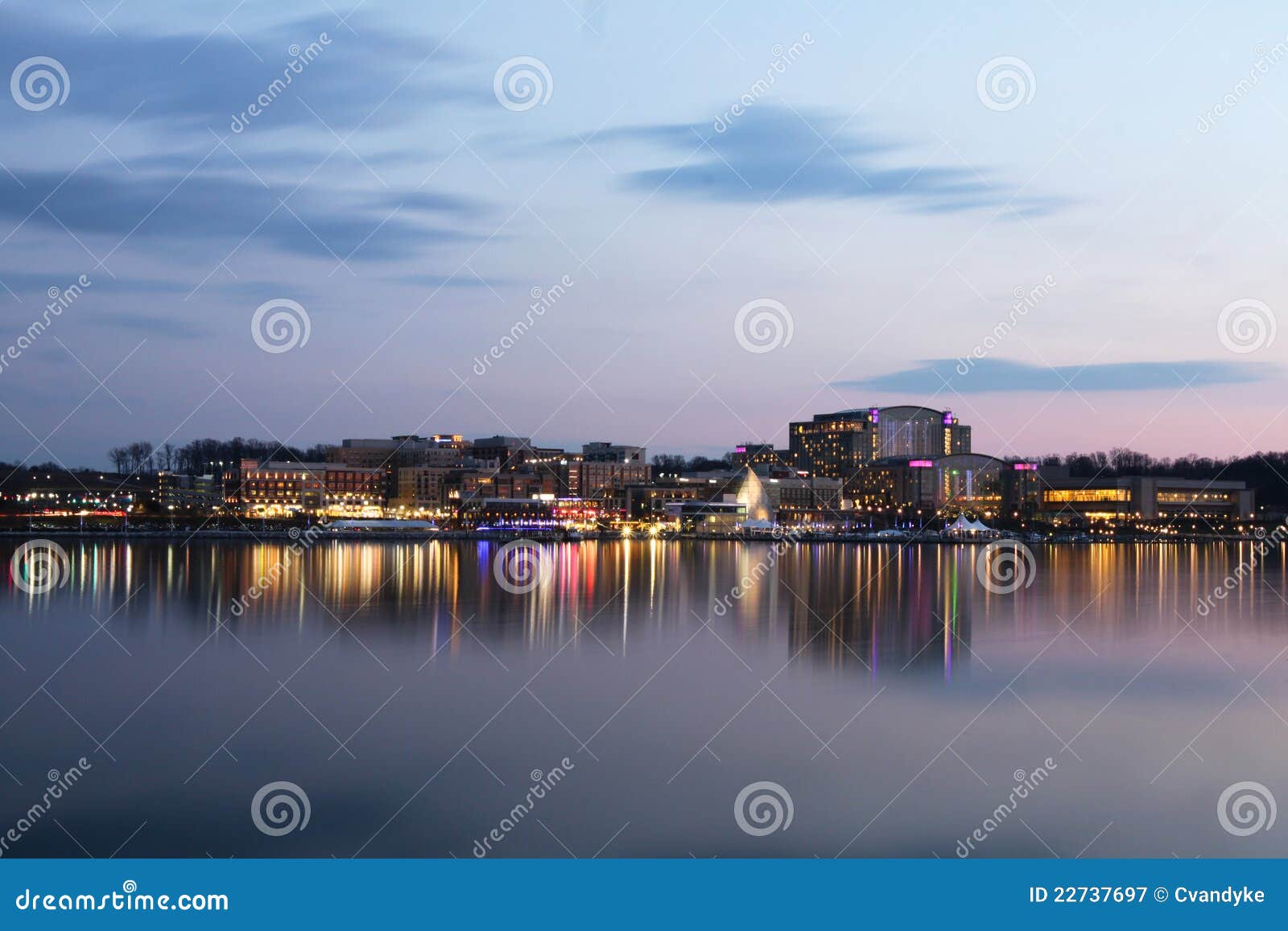 Washington DC National Harbor Waterfront at Night Editorial Photography ...