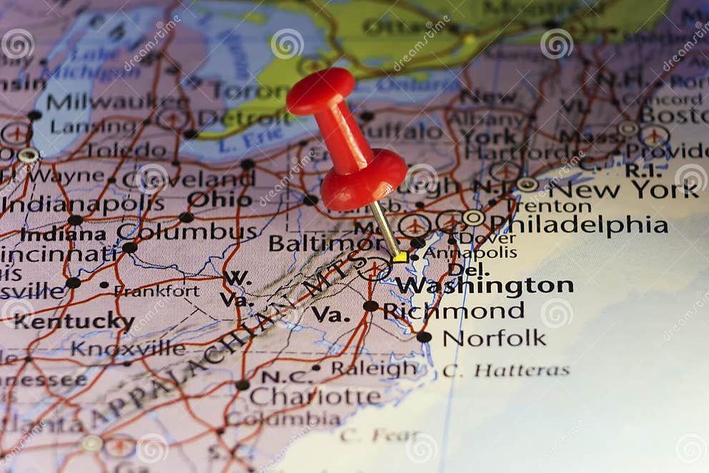 Washington DC pinned map stock illustration. Illustration of country ...