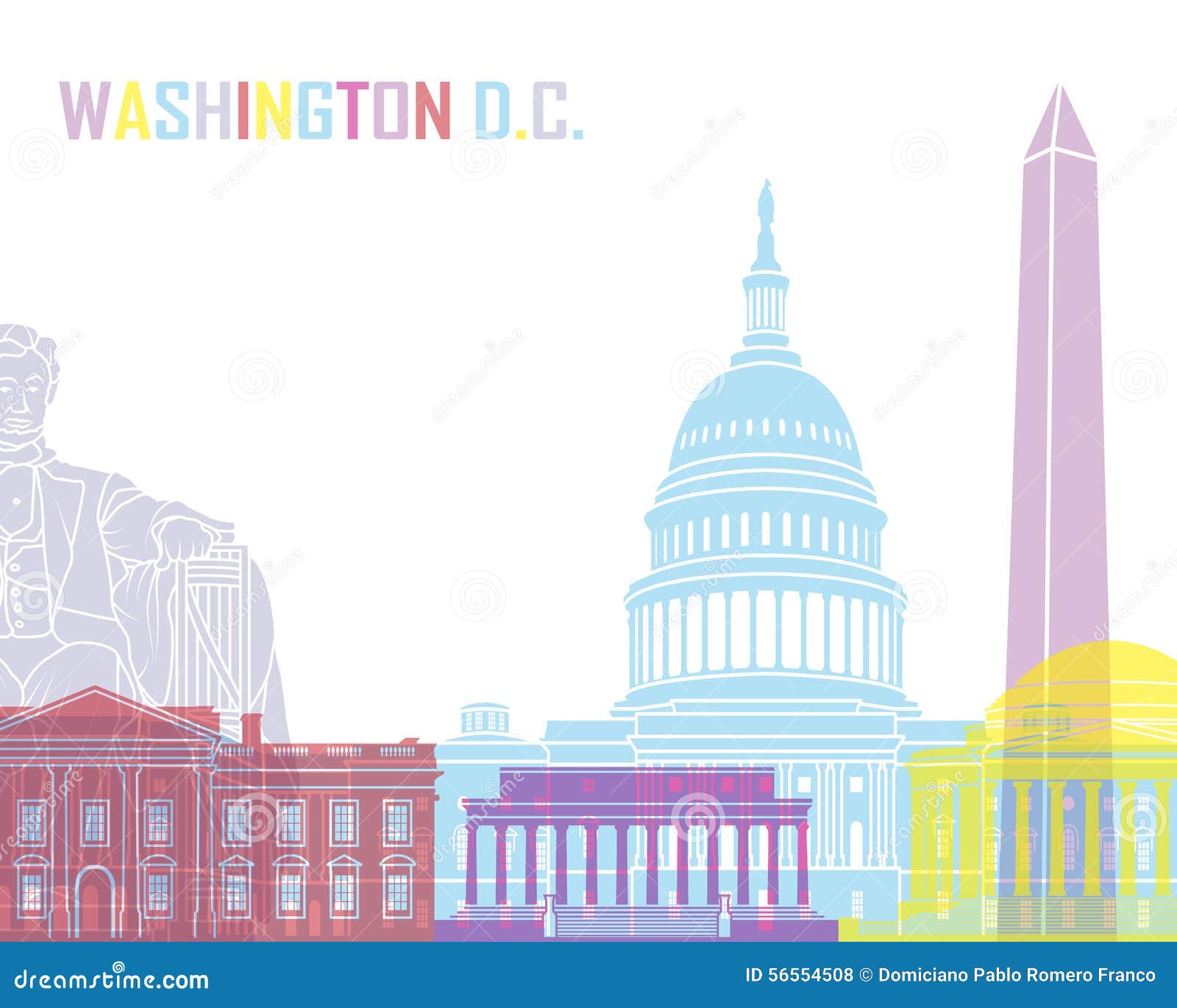 Washington DC skyline pop stock illustration. Illustration of ...