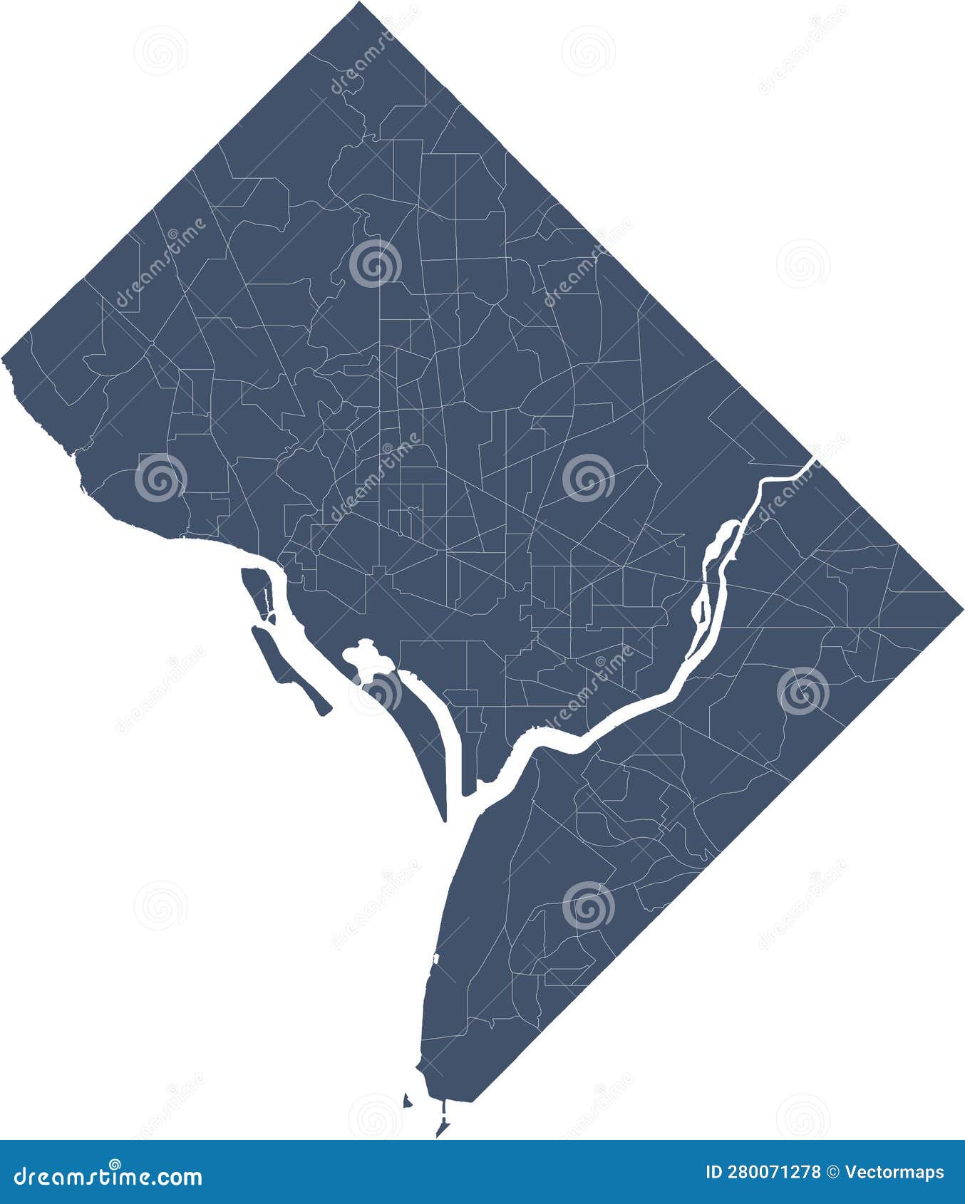 US District of Columbia Map with Census Tracts Boundaries Stock Vector ...