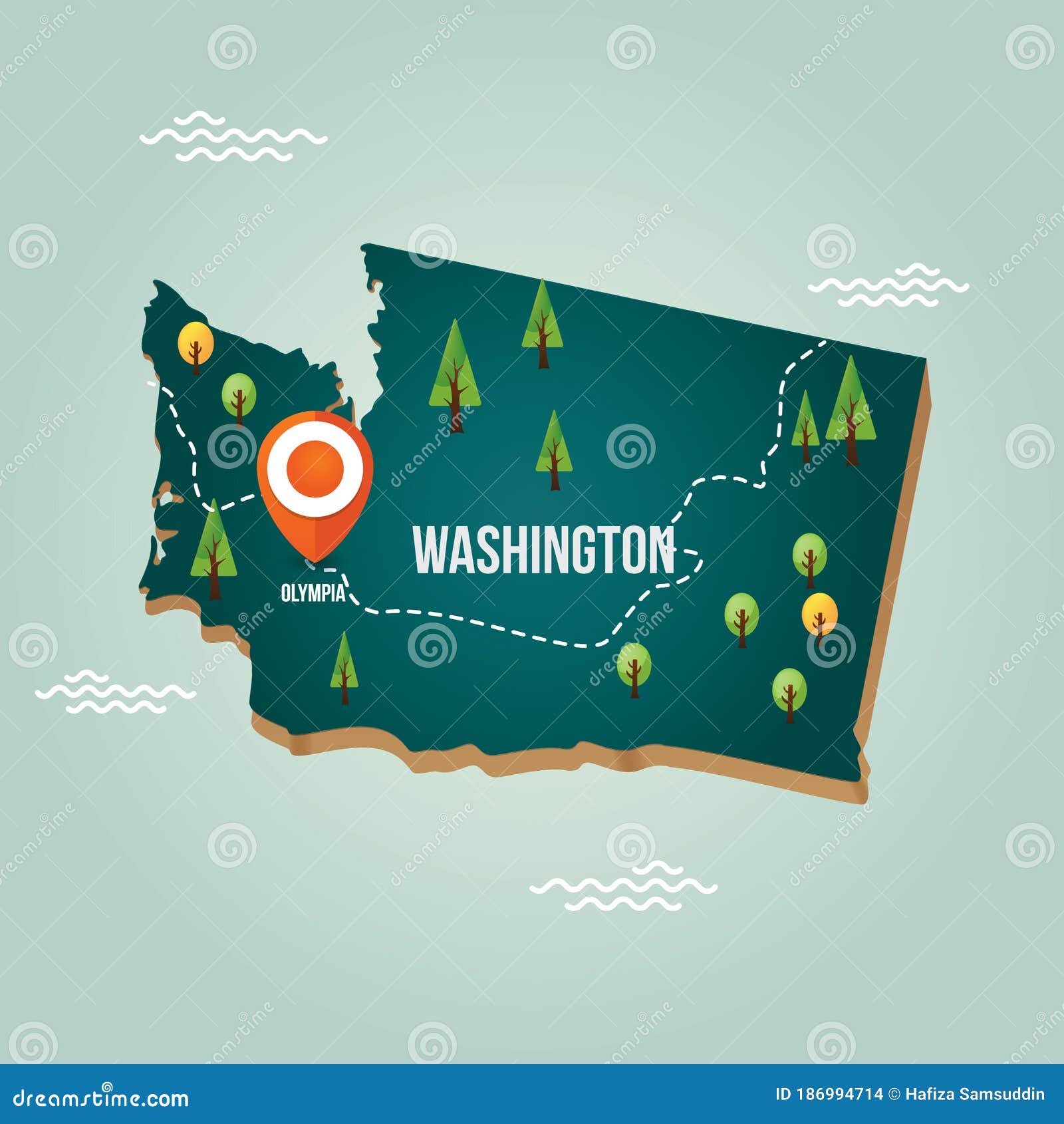 Washington Map with Capital City. Vector Illustration Decorative Design ...