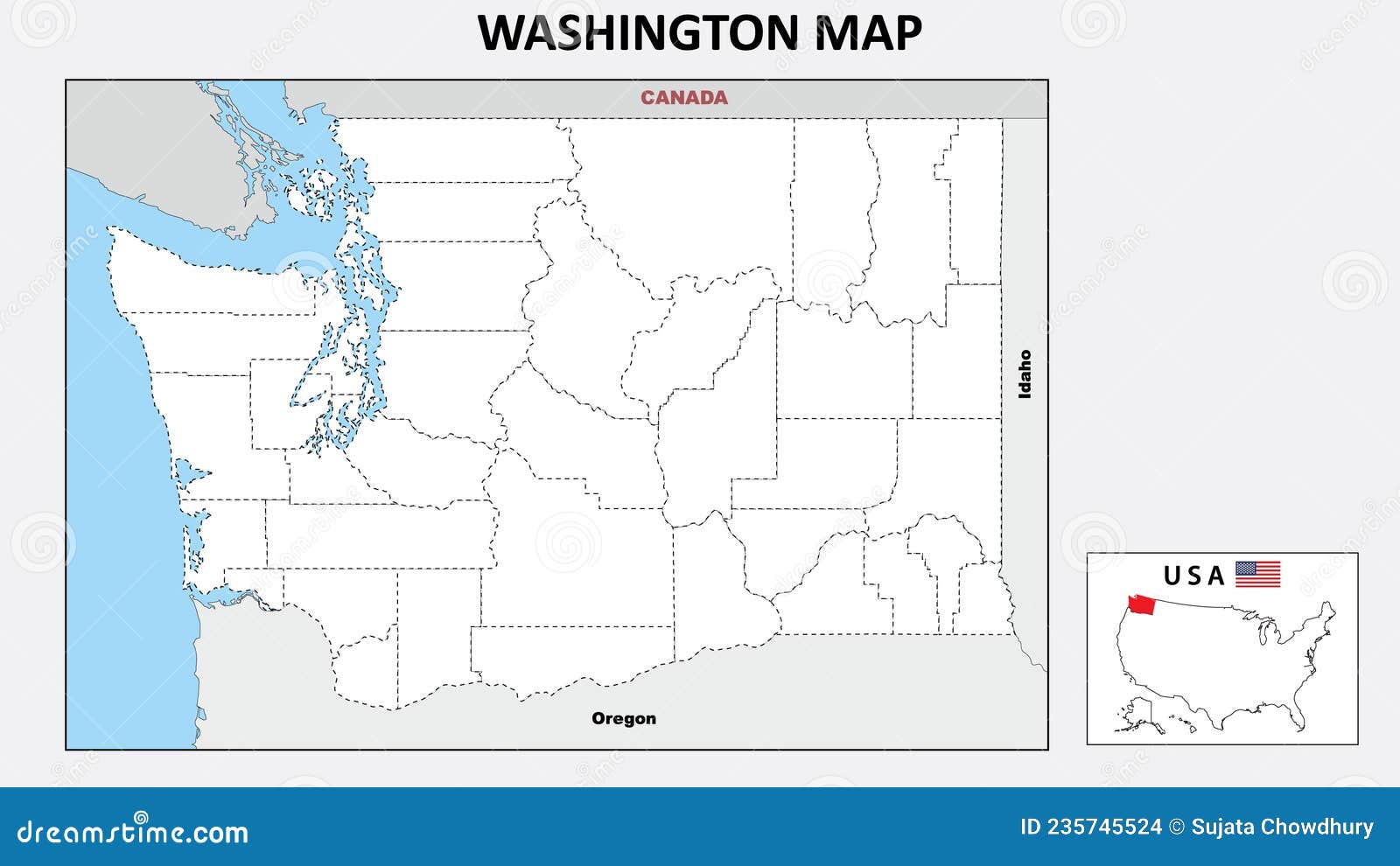 Washington Map. Political Map of Washington with Boundaries in Outline ...