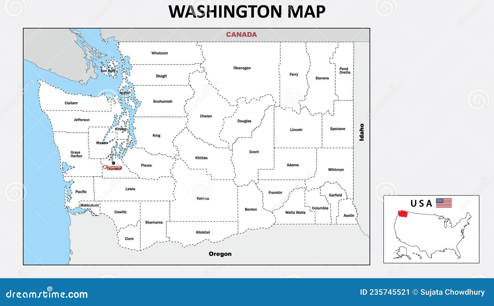 Washington Map. Political Map Of Washington With Boundaries In White ...