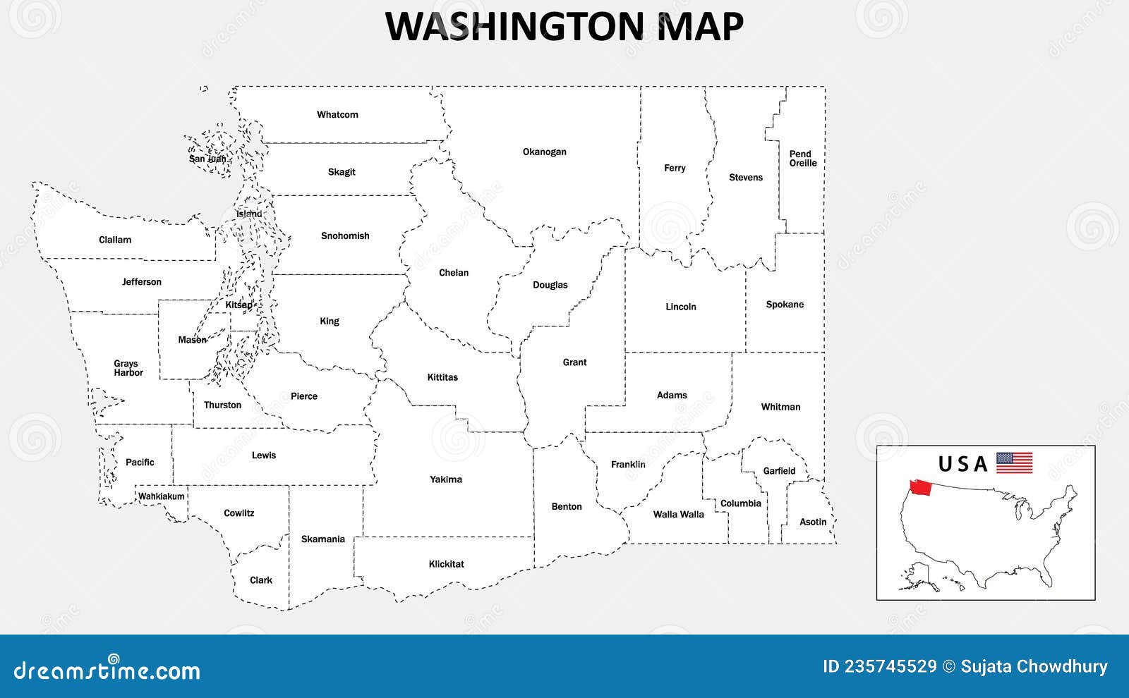 Washington Map. State and District Map of Washington Stock Vector ...