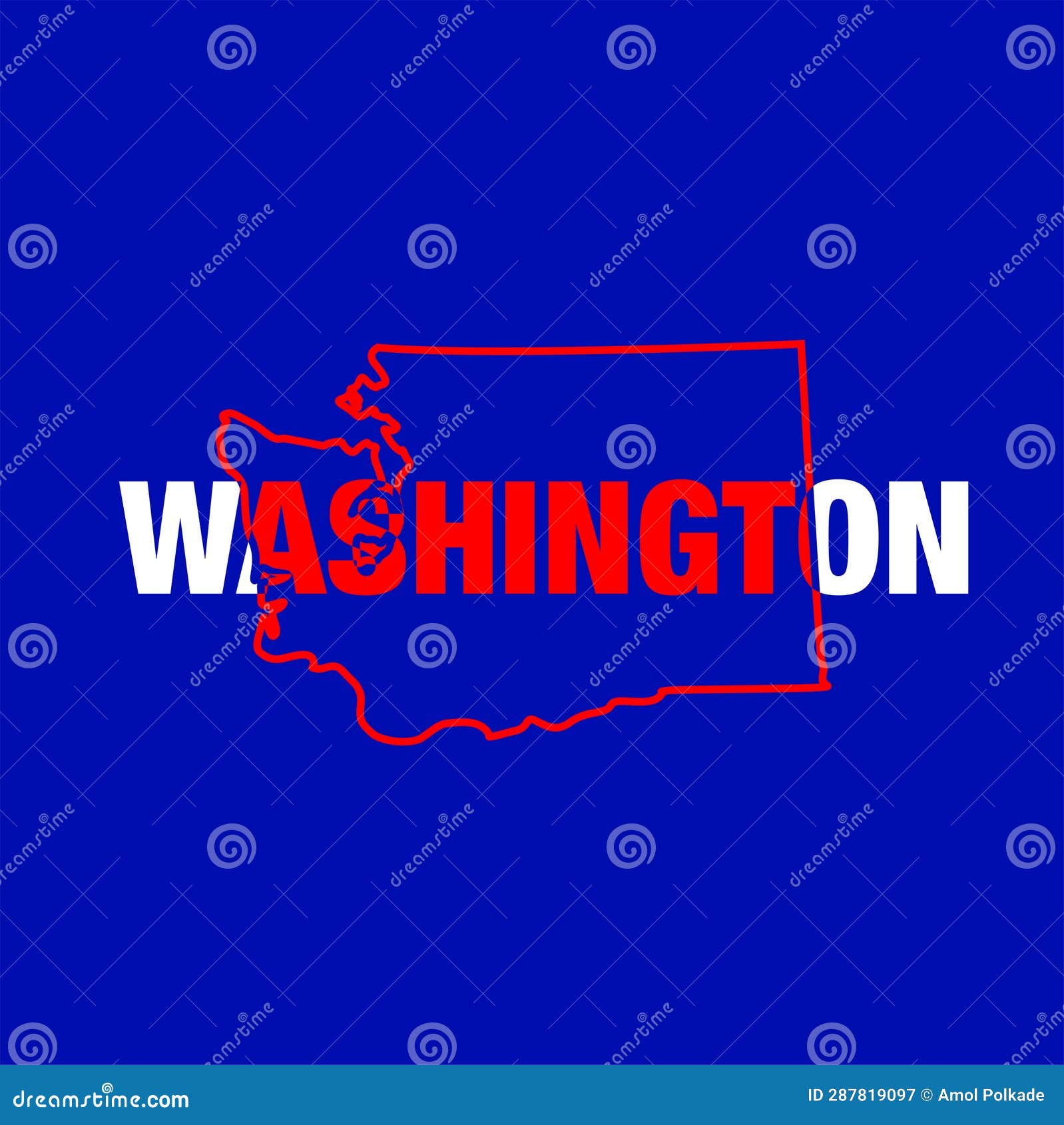 Washington Map Typography Illustration with Blue Red Color Stock Vector ...