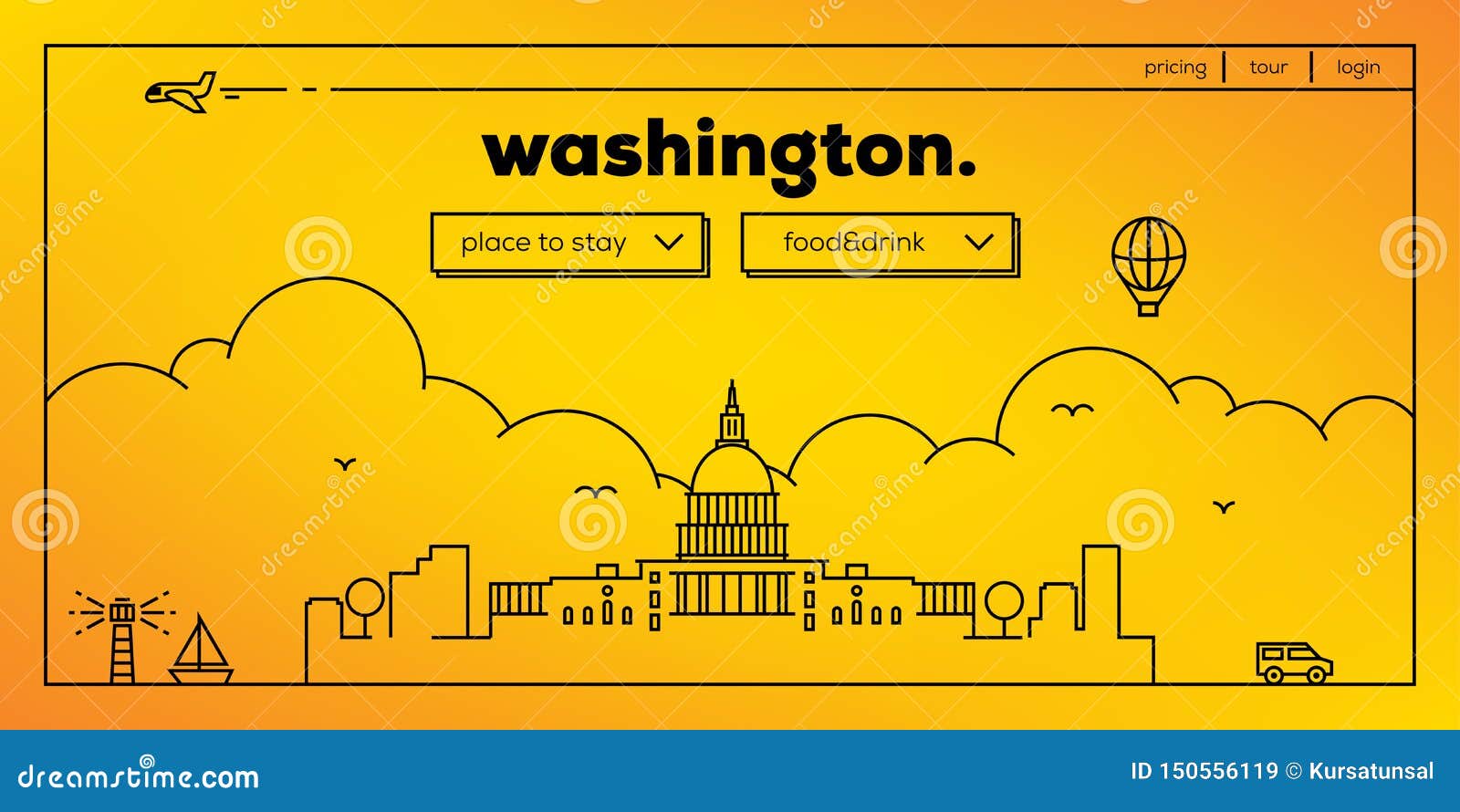 Washington Modern Web Banner Design with Vector Linear Skyline Stock ...