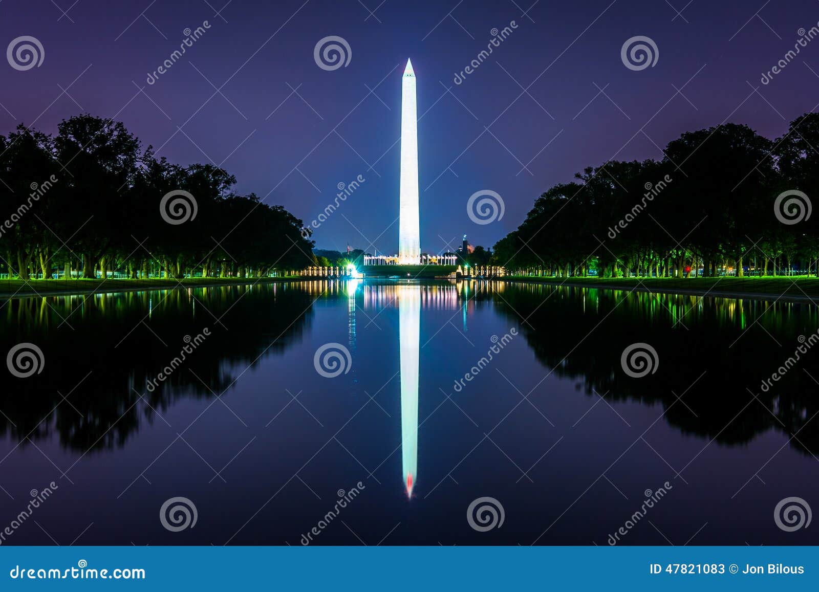 The Washington Monument Reflecting in the Reflection Pool at Night at ...