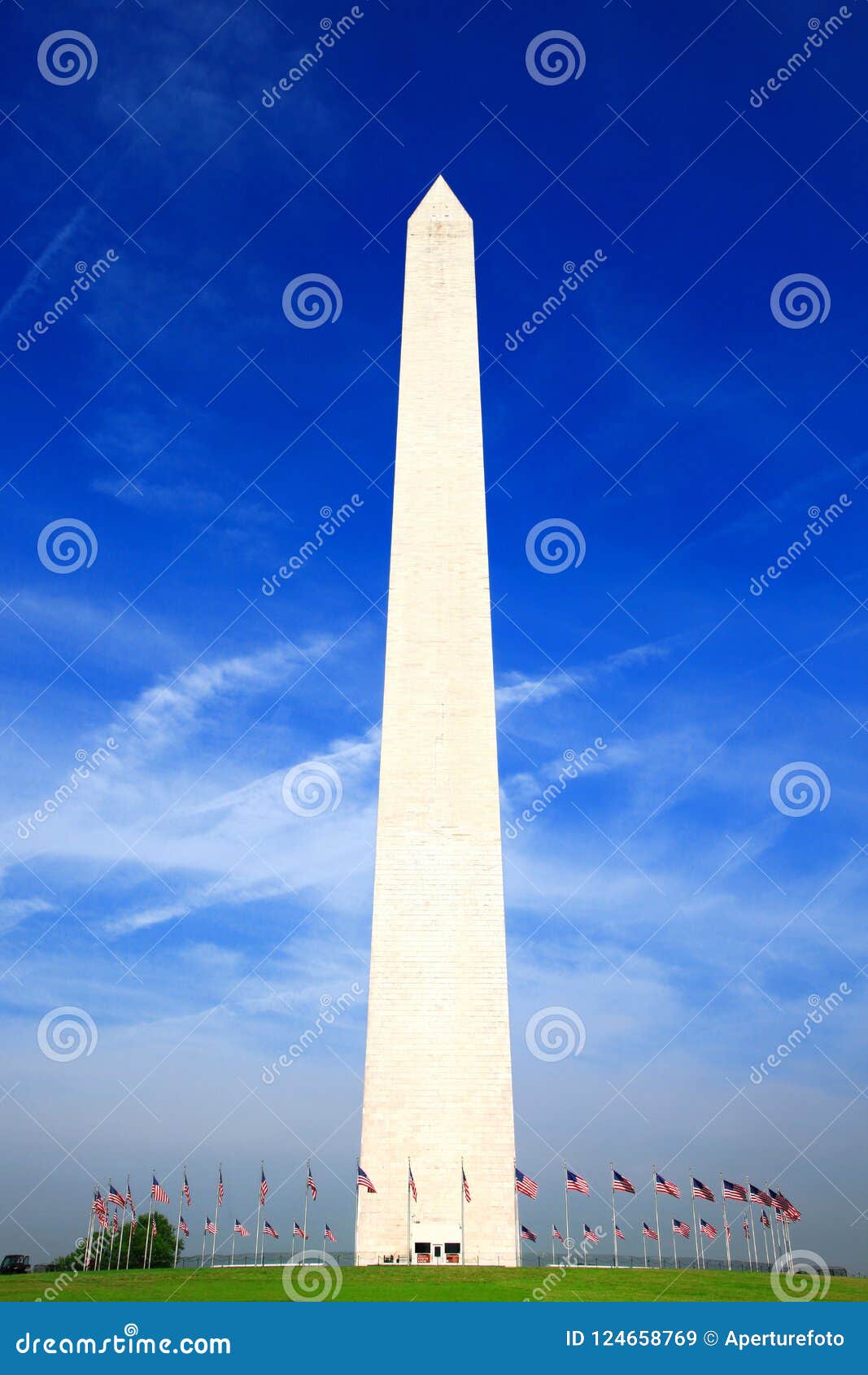 Washington Monument with US Flags Stock Image - Image of structure ...