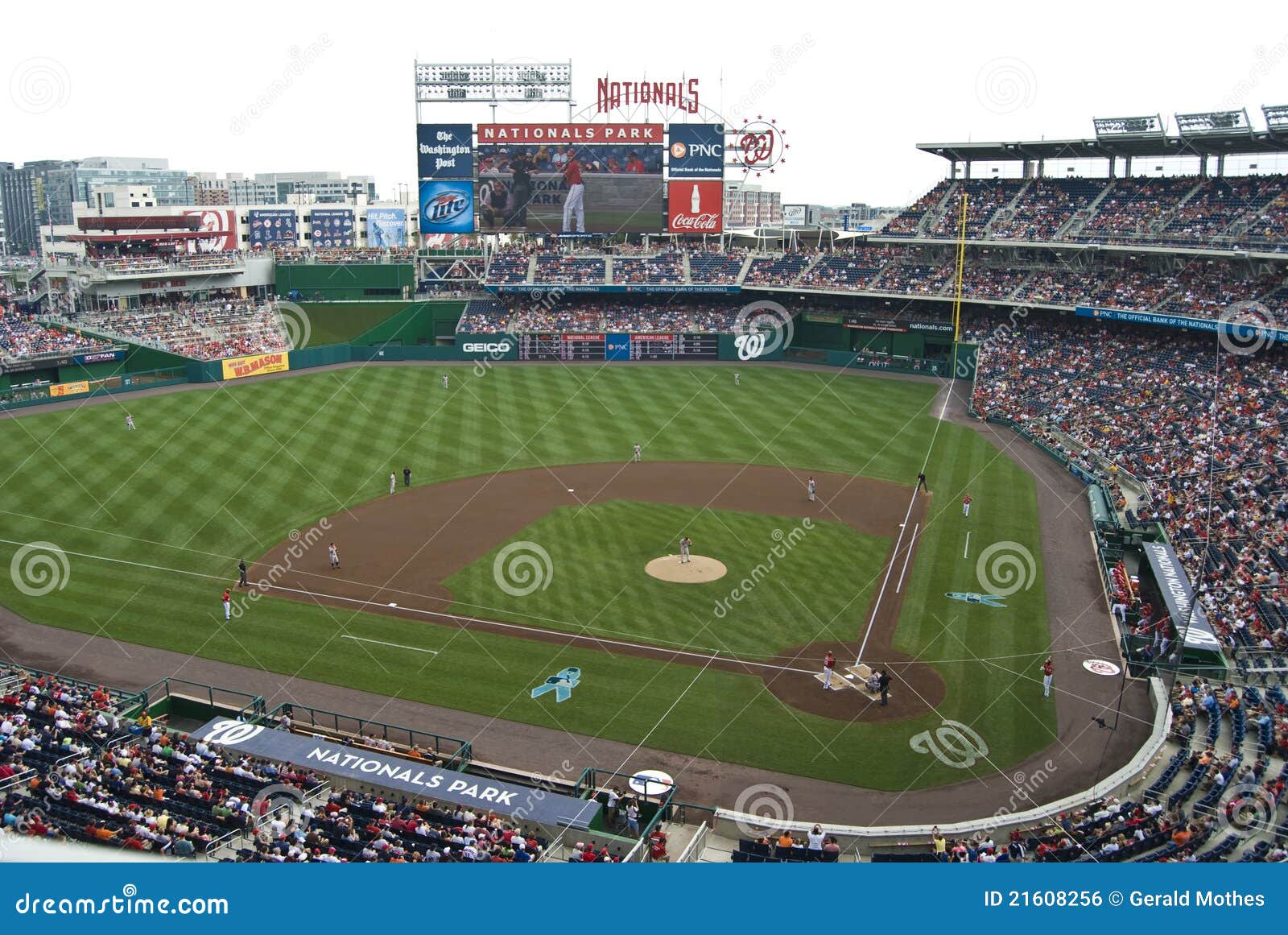 Nationals Park, Scoreboard And Outfield As Seen From Stands Down The ...
