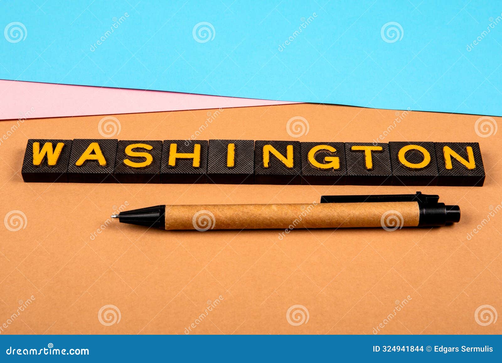 WASHINGTON. Old Letter Tiles on a Colored Paper Background Stock Photo ...