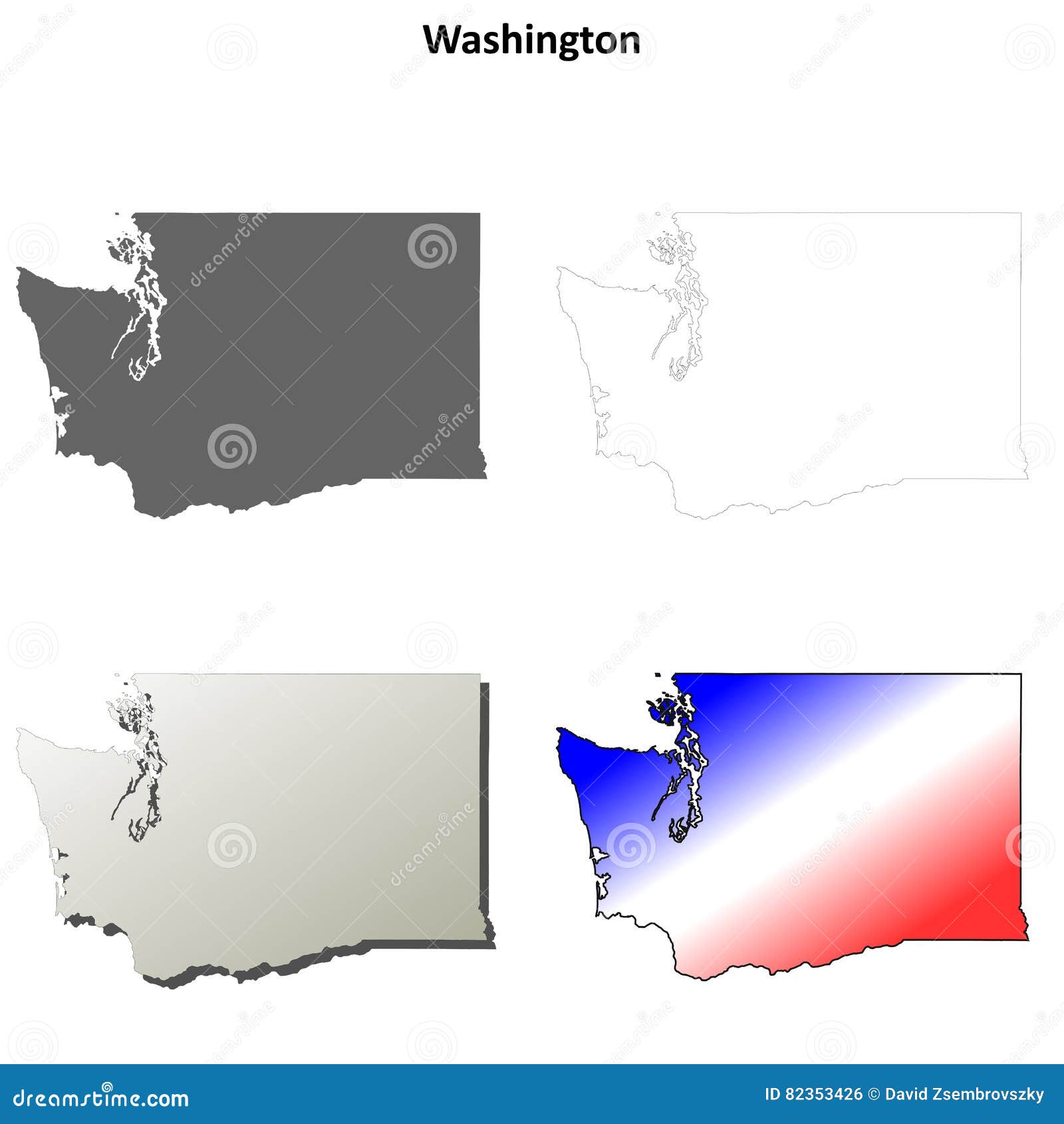 Washington outline map set stock vector. Illustration of border - 82353426